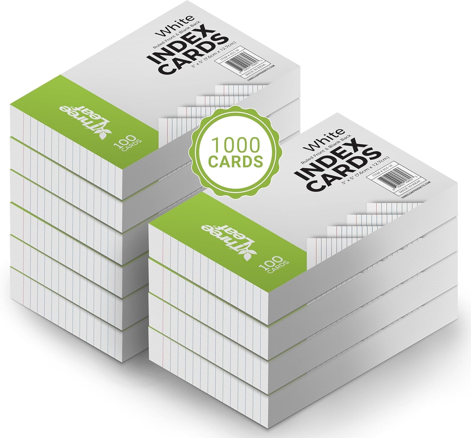 Three Leaf Lined Index Cards, 3" x 5", White, 1000 Count (10 Packs of ...
