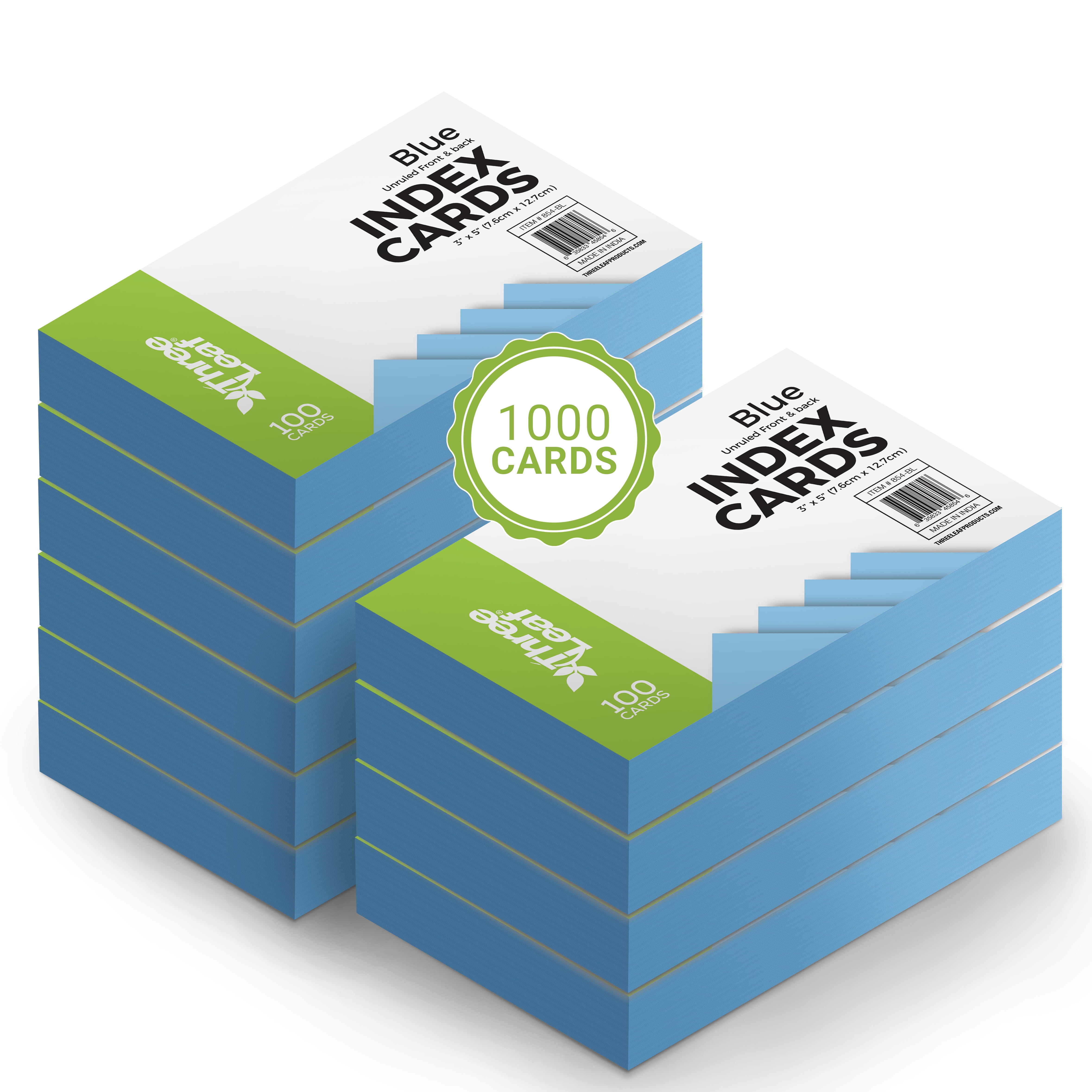 THREE LEAF 3 X 5, INDEX CARDS UNRULED 1000 CT. (100 x 10) BLUE, Blank ...