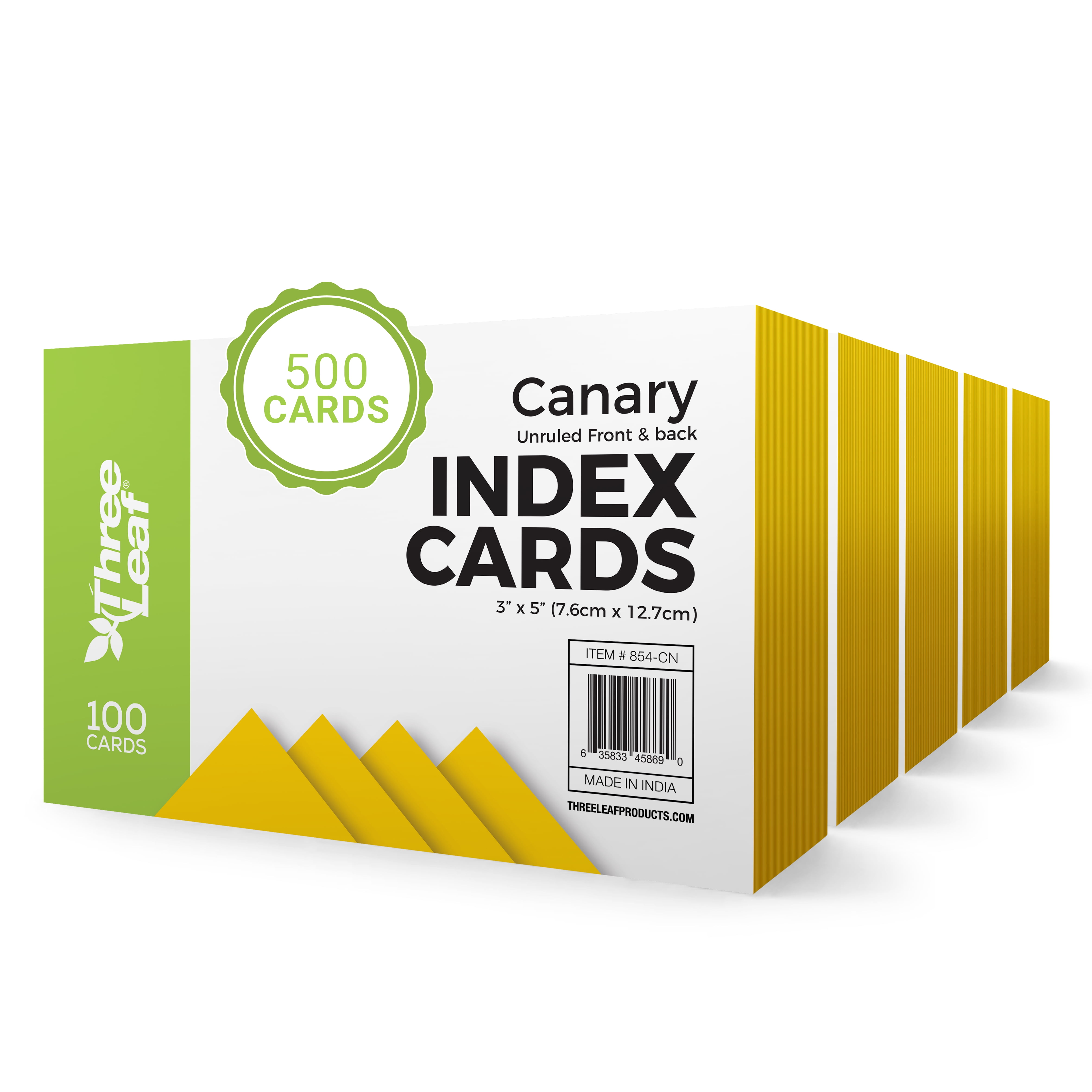 THREE LEAF 3 X 5, INDEX CARDS UNRULED, 500 CT. (100 x 5) CANARY, Blank ...