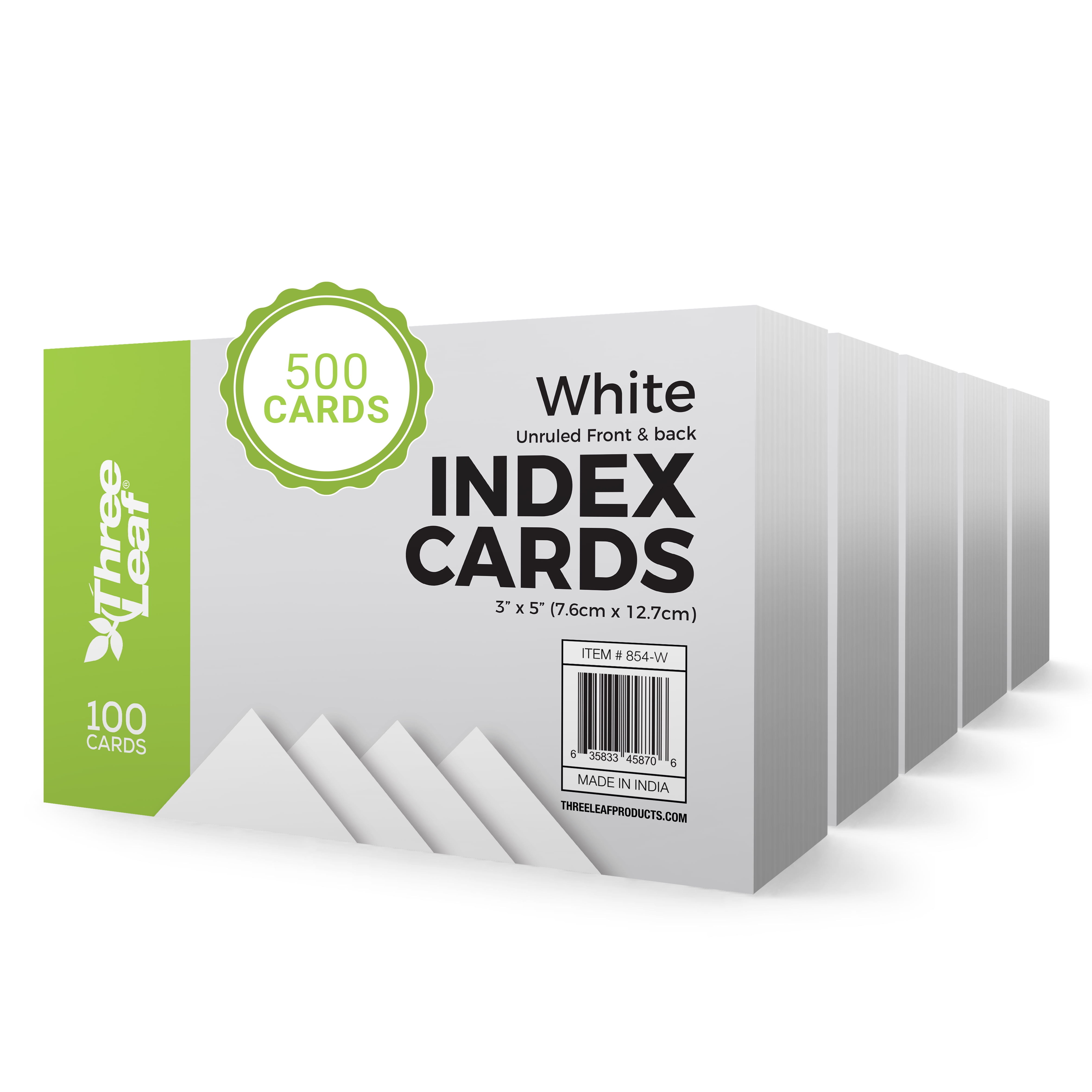 THREE LEAF 3 X 5, INDEX CARDS UNRULED, 500 CT. (100 x 5) WHITE, Blank ...