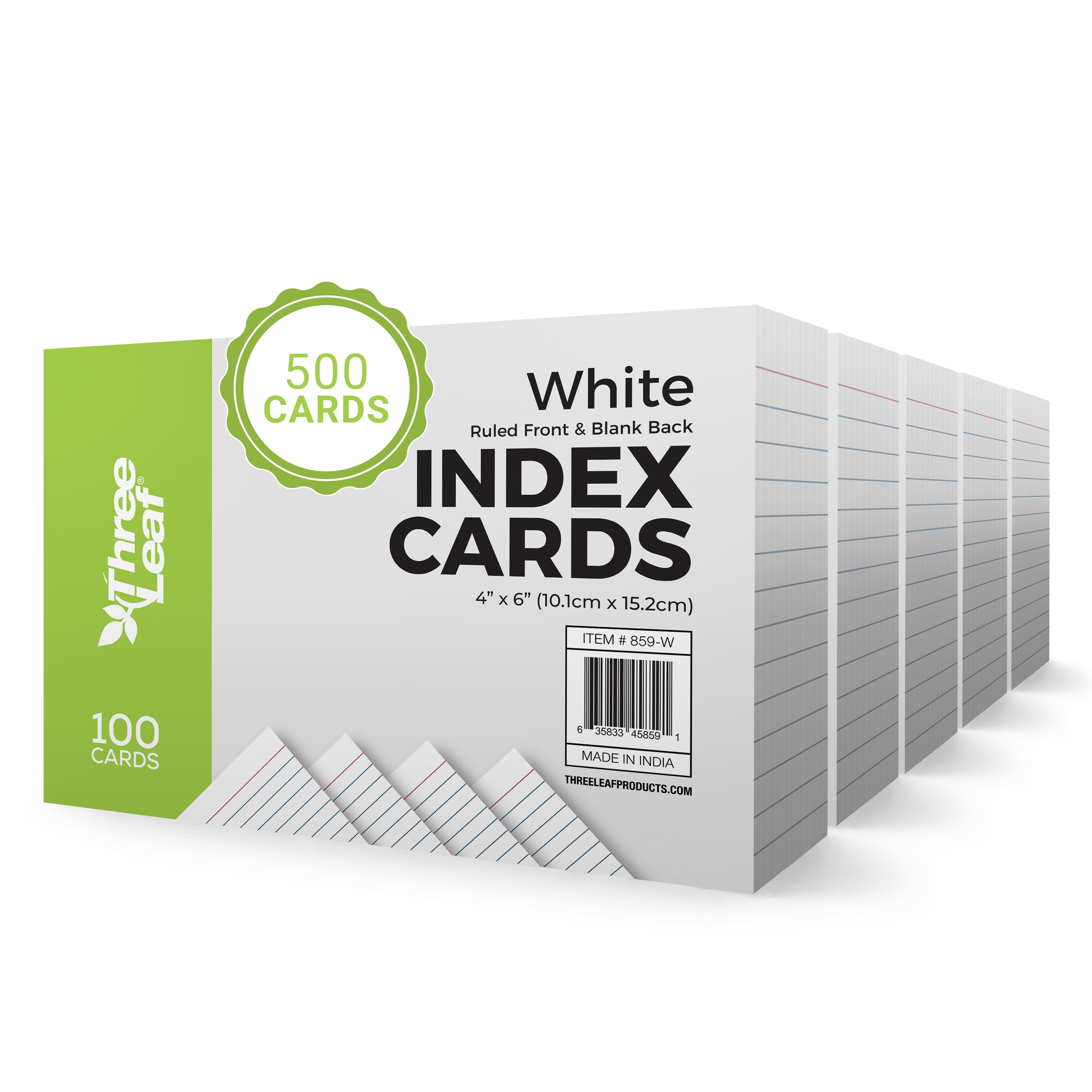 THREE LEAF 4 X 6, INDEX CARDS RULED, 500 CT. (100 x 5) WHITE, Ruled ...