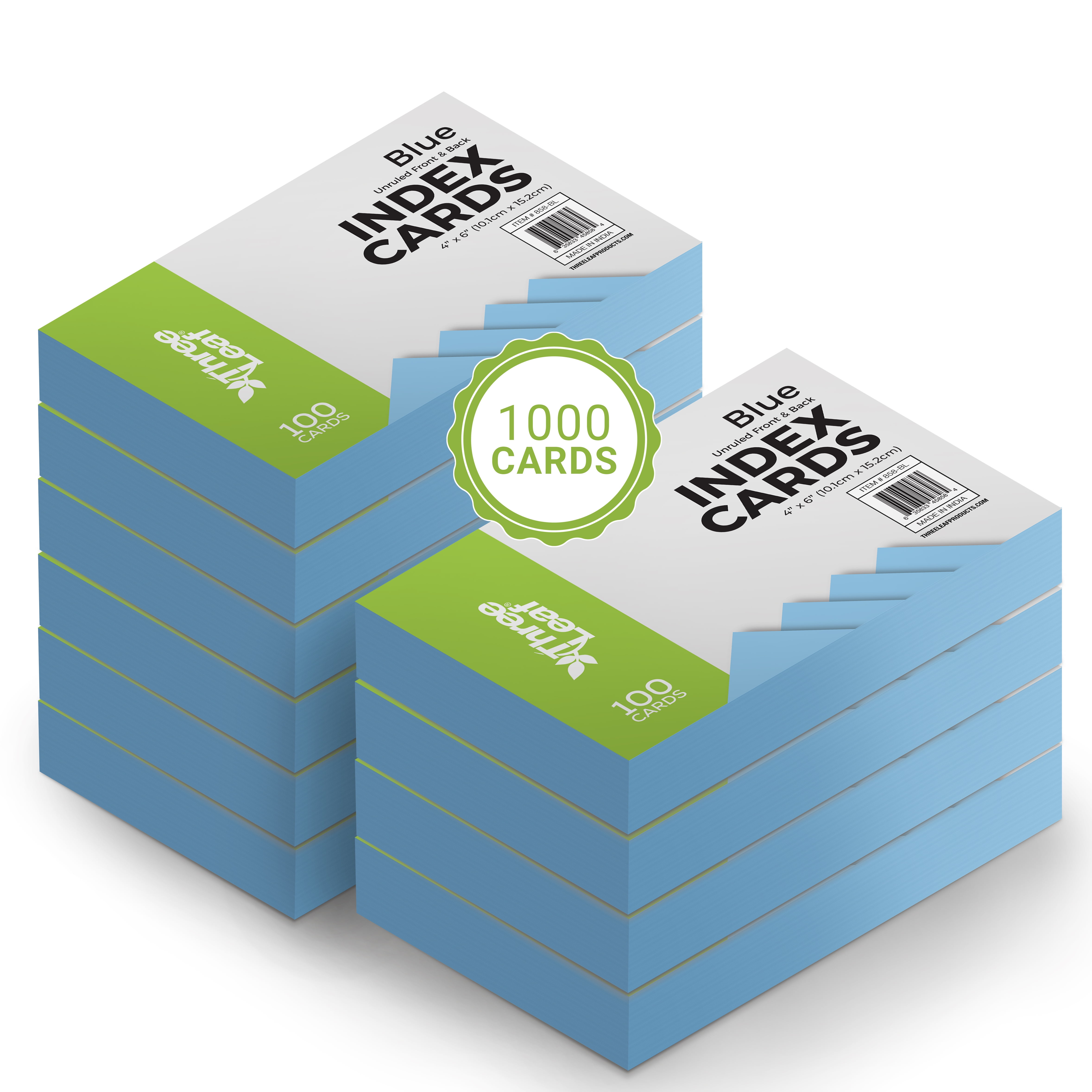 THREE LEAF 4 X 6, INDEX CARDS UNRULED, 1000 CT. (100 x 10) BLUE, Blank ...