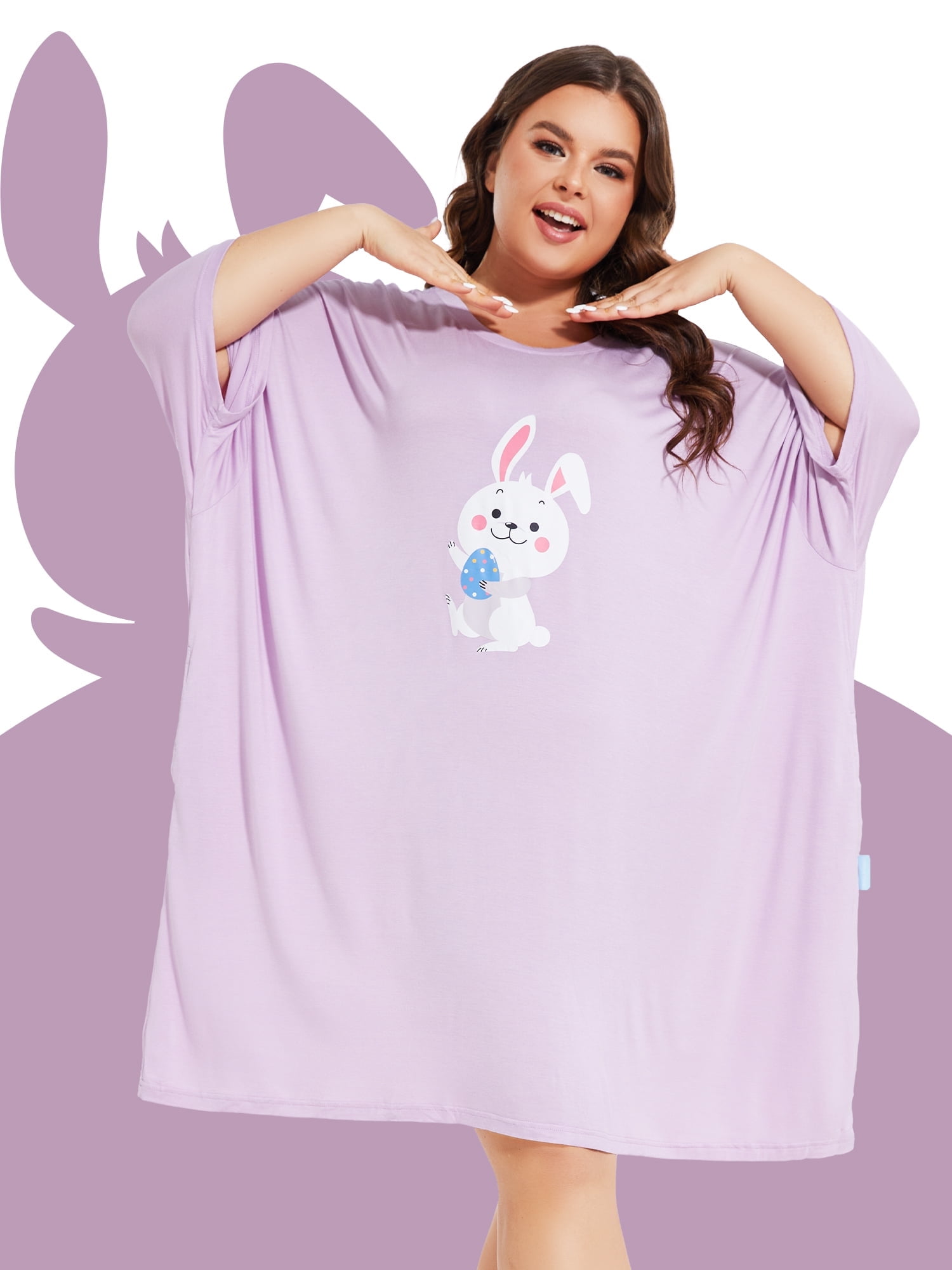 THREE POODLE Nightgowns for Women Oversized Sleepwear (Purple Bunny ...