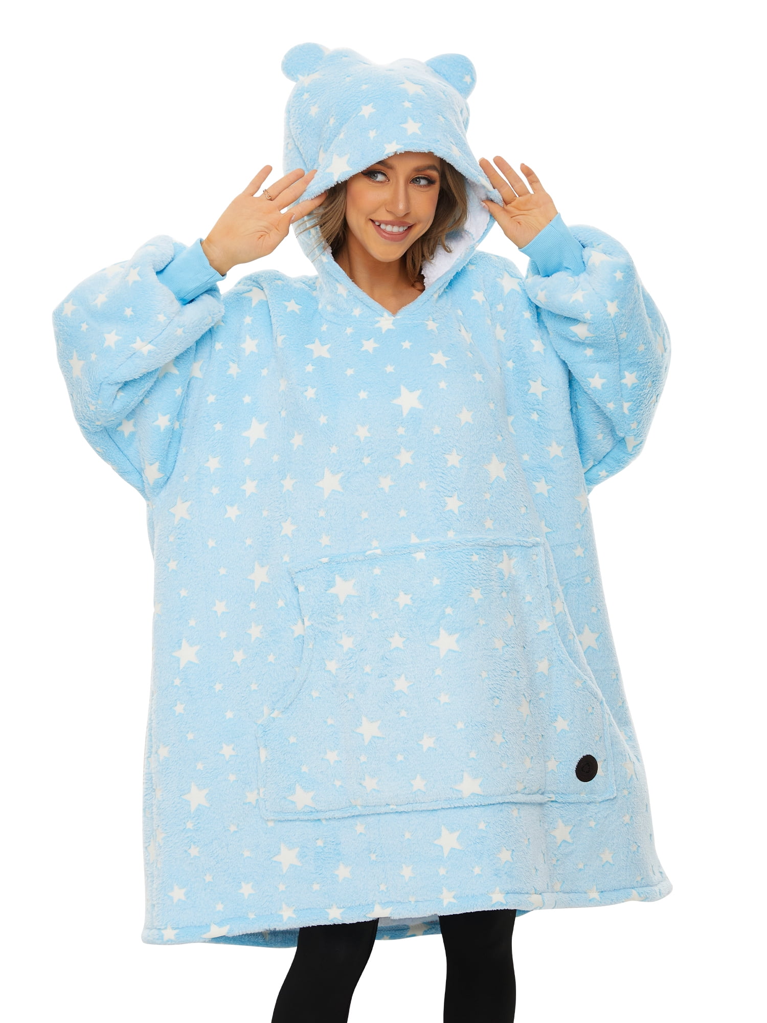 THREE POODLE Wearable Blanket Hoodie, Glow in The Dark Sherpa Hoodie ...