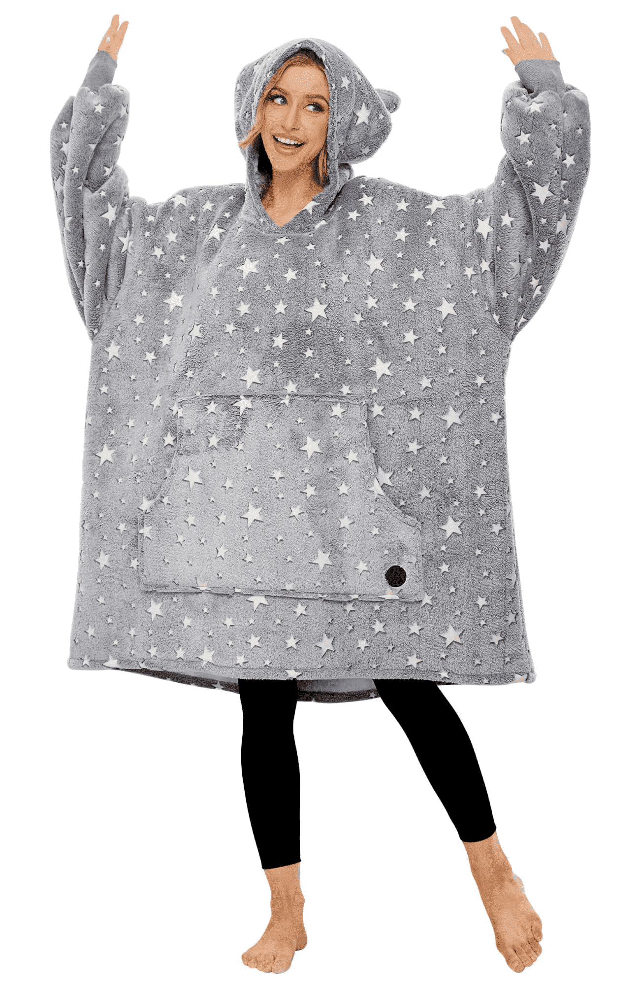 THREE POODLE Glow in The Dark Oversized Sherpa Hoodie, Warm, Soft for ...