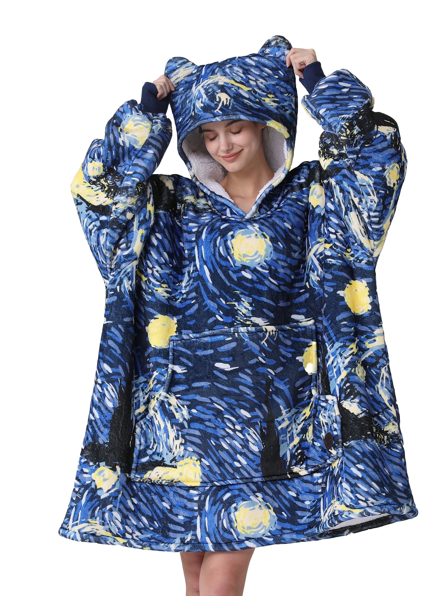THREE POODLE Starry Night Comfort Fit Oversized Sherpa Blanket ...