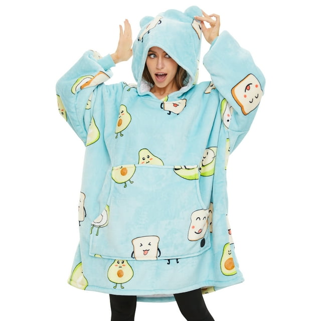 THREE POODLE Wearable Blanket Hoodie, Oversized Sherpa Hooded Blanket ...