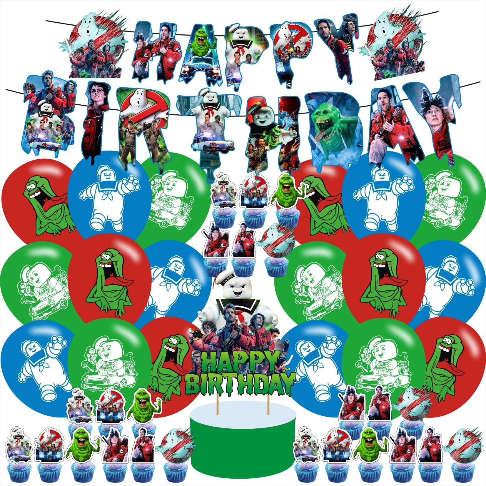 THREEMAO Ghostbusters Birthday Party MSF2 Supplies - Ecto Green, Blue ...