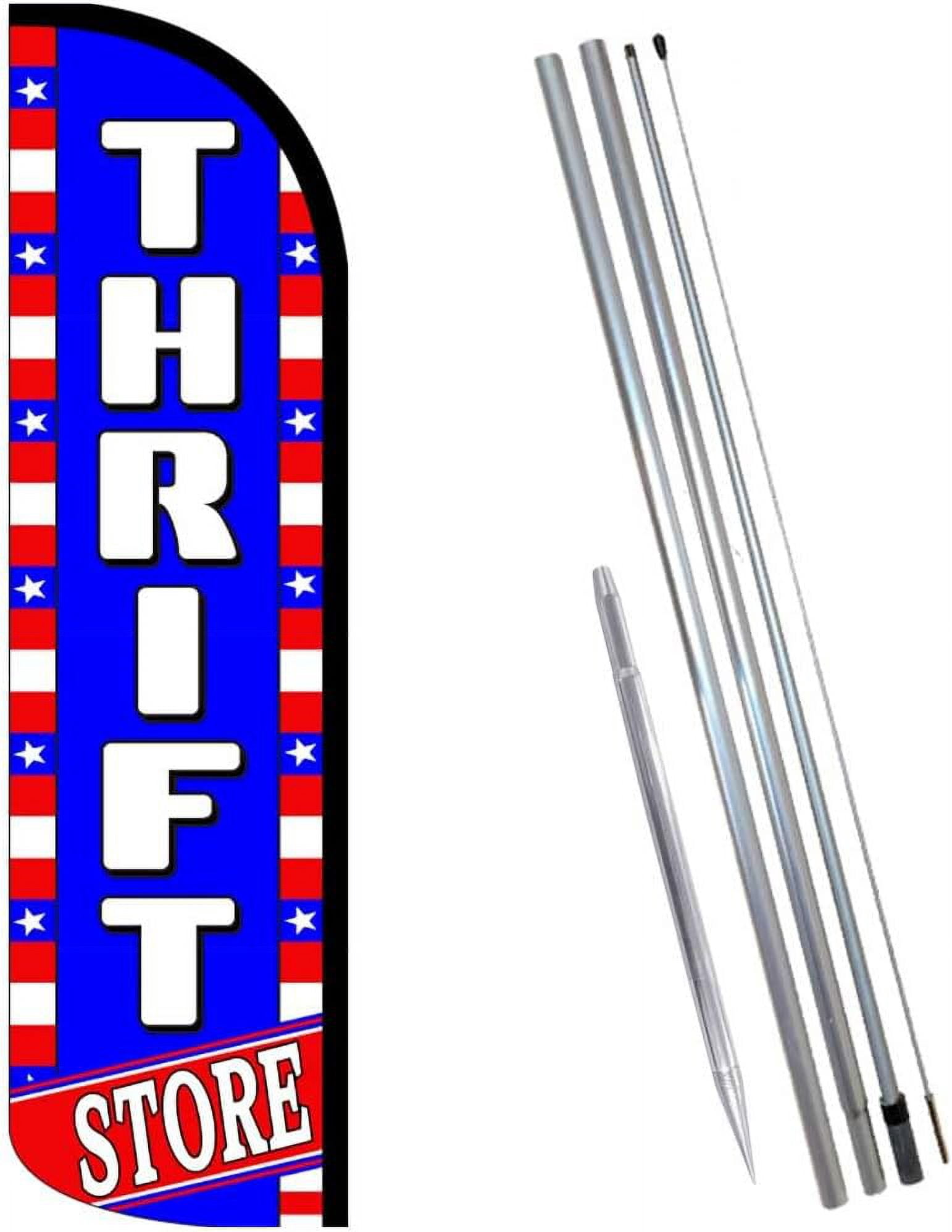 THRIFT STORE (Patriotic) Windless Feather Flag Bundle (11.5' Tall Flag ...
