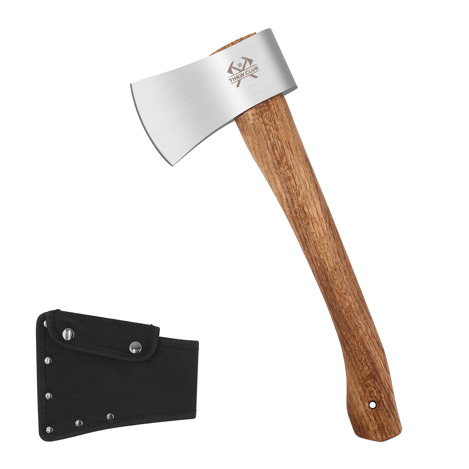 THRWCLUB Camping Axe 14.5", High Carbon Steel Blade with Wooden Handle ...