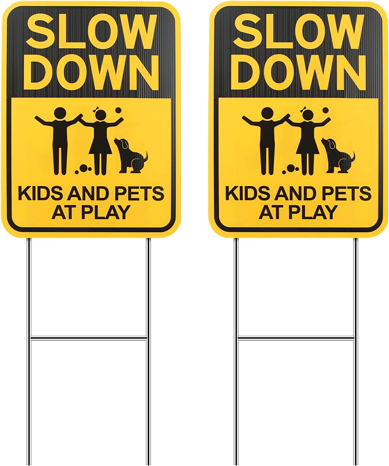 THTEN 16" x 12" Slow Down Kids and Pets at Play Yard Signs with Metal ...