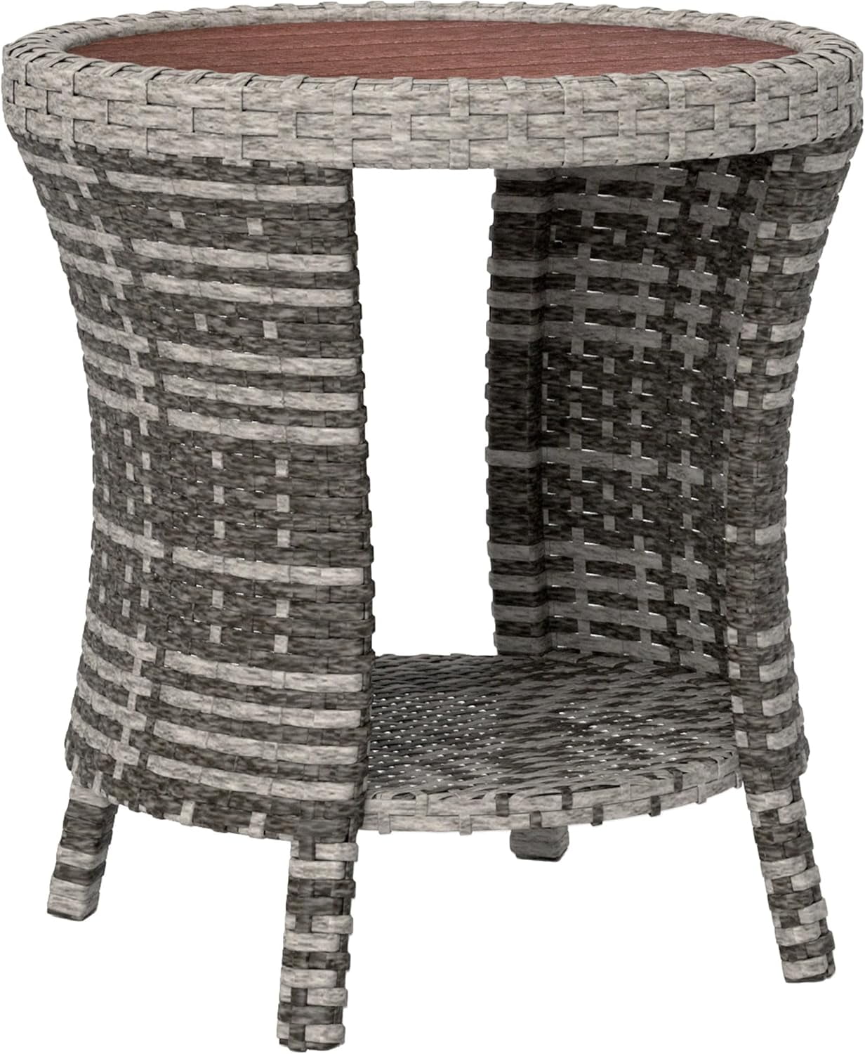 THTGCD 18" Outdoor Wicker Coffee Table, 2-Tier Patio Side Table with ...