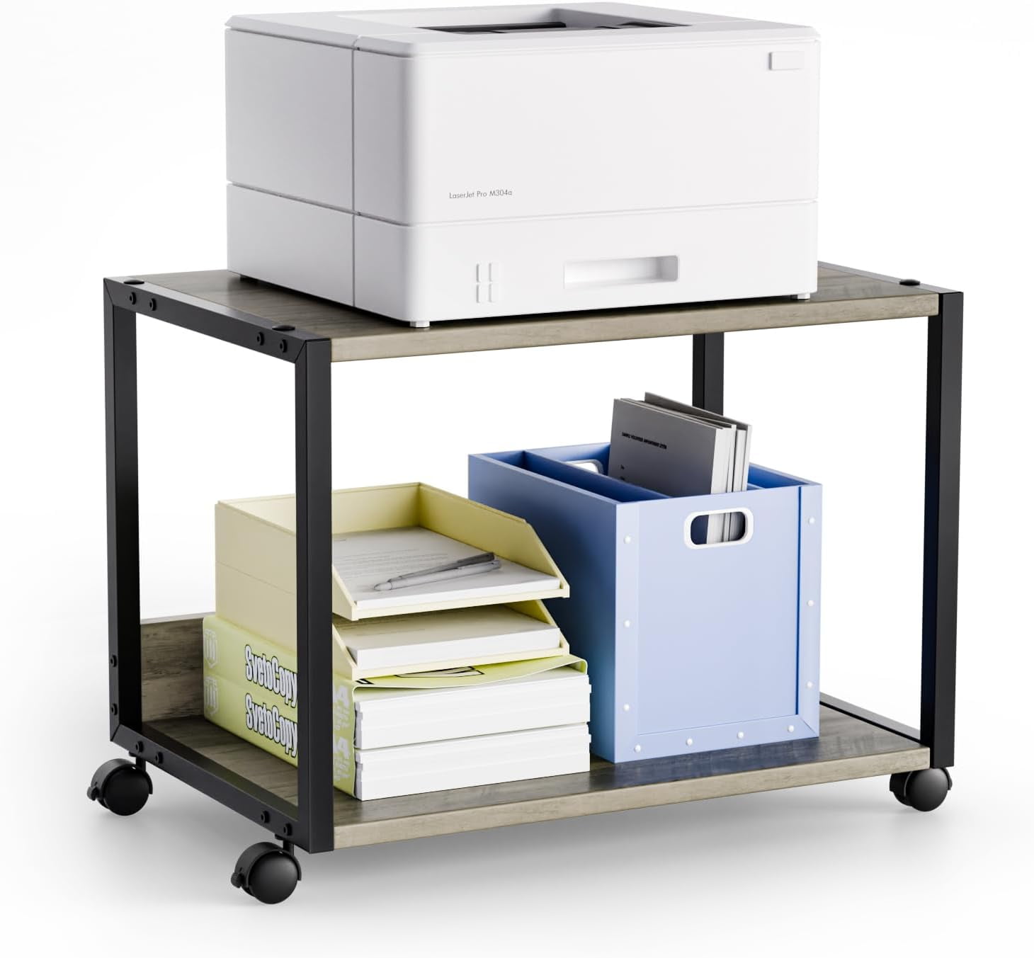 THTGCD 2 Tier Rolling Printer Stand with Storage, Desktop Printer Shelf ...