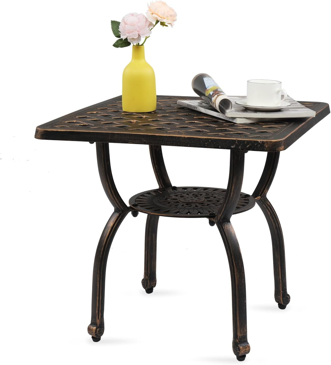 THTGCD 22" Cast Aluminum Outdoor Side Table, All Weather Patio Side ...