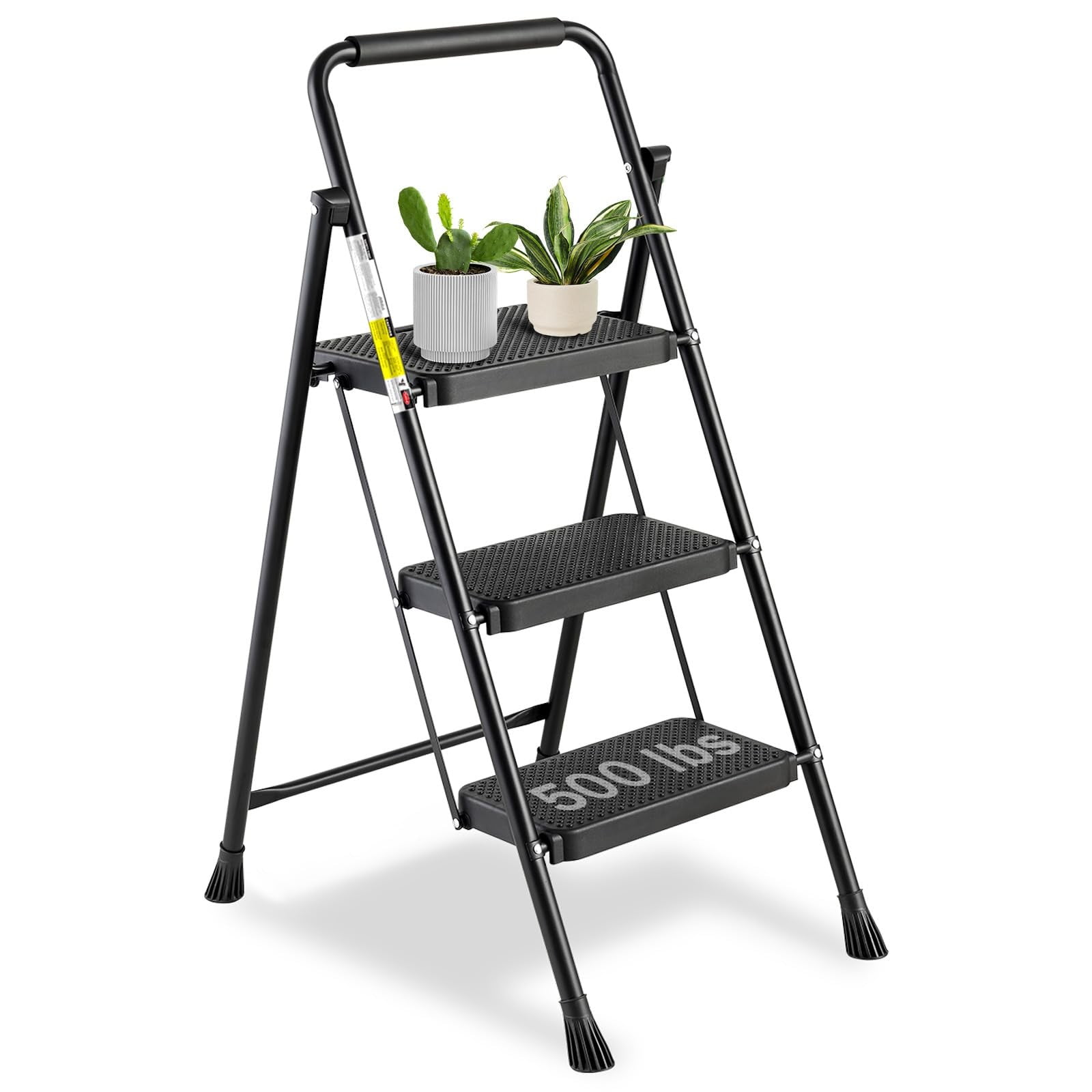 THTGCD 3-Step Folding Ladder, 500 lbs Capacity for Adults & Kids ...