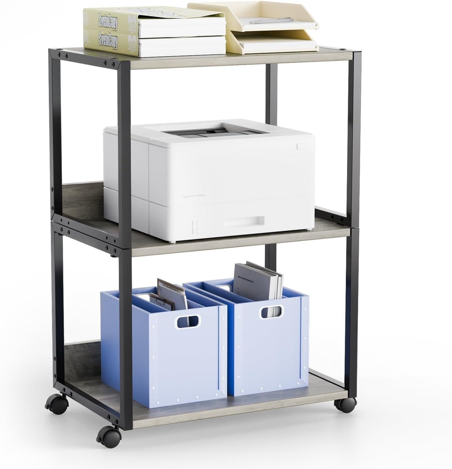 THTGCD 3 Tier Rolling Printer Stand with Storage, Desktop Printer Shelf ...