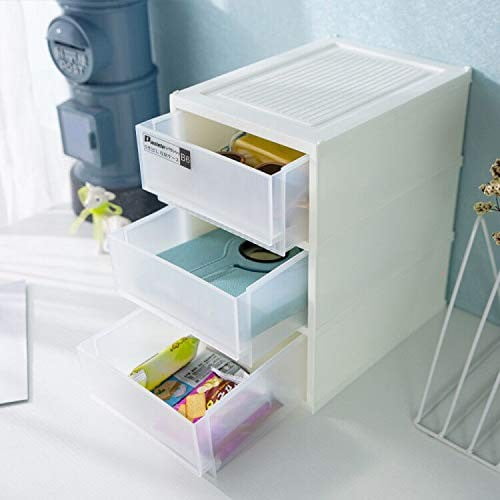 THTGCD 3-Tier Stackable Storage Drawers – Translucent PP Plastic Organizer Box for Office ...