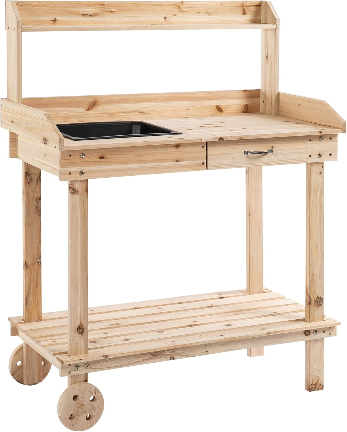 THTGCD 36" Wooden Potting Bench Work Table with 2 Removable Wheels ...