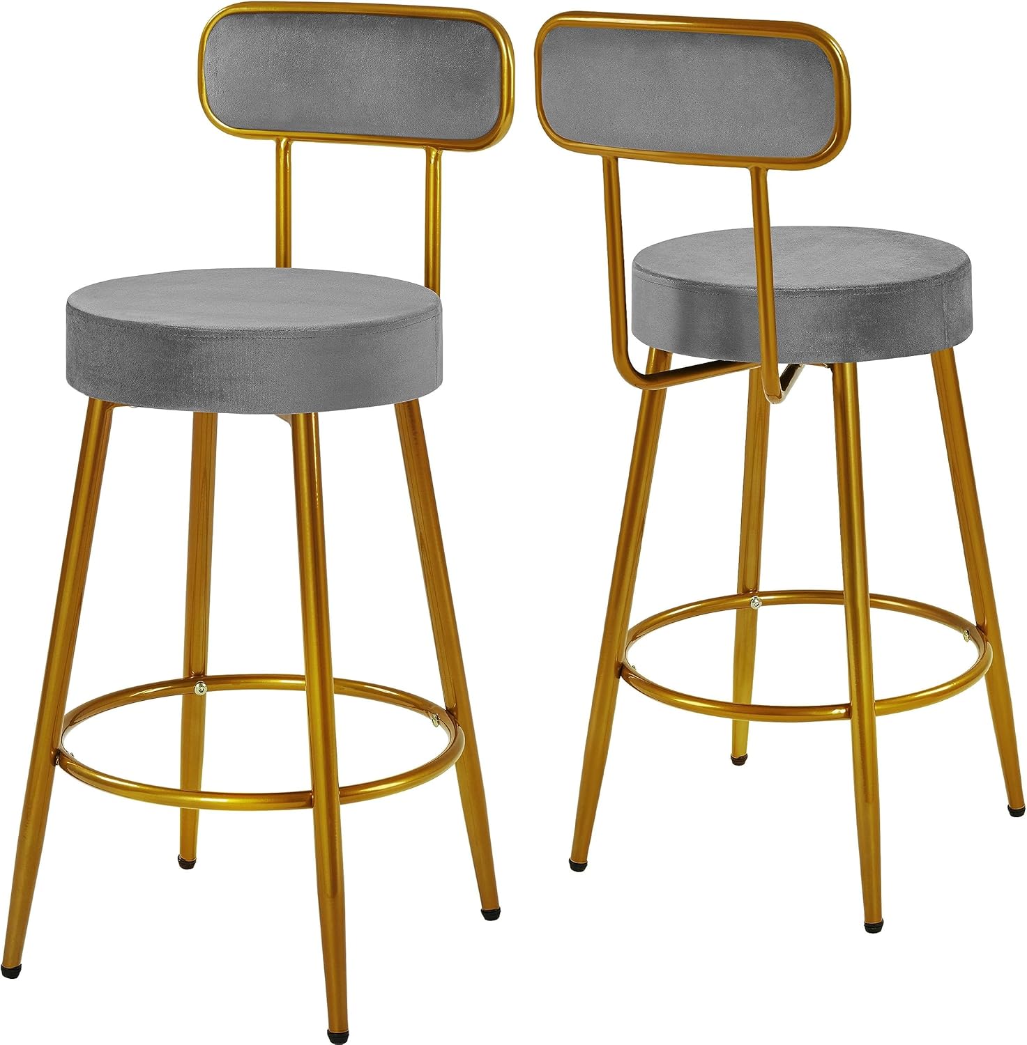 THTGCD Counter Height Barstools 2PCS Velvet Bar Stool with Backrest and ...