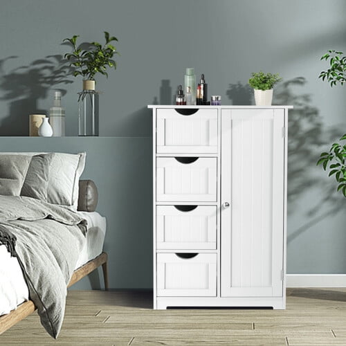 THTGCD Modern 4-Drawers Bathroom Storage Cabinet - White MDF Cupboard ...