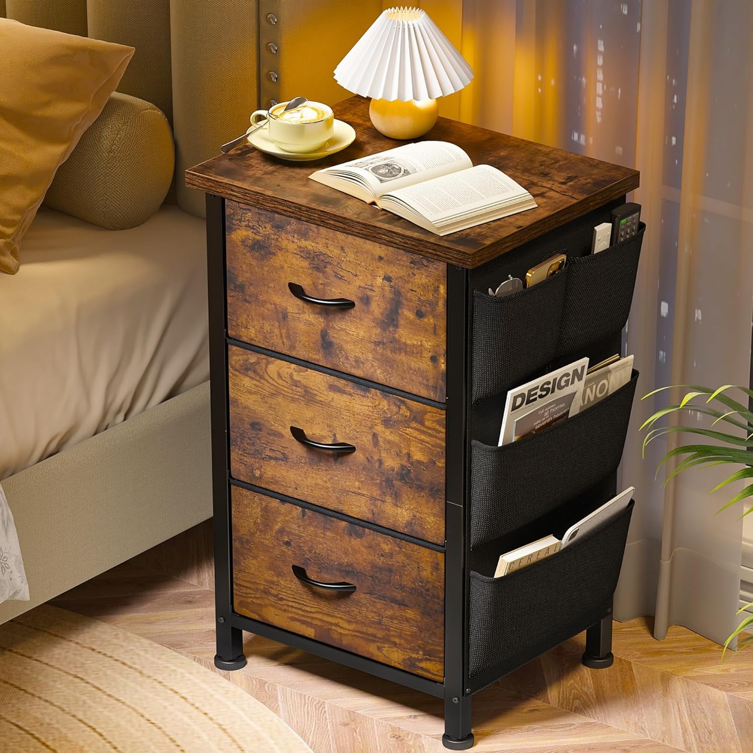 THTGCD Night Stand with 3 Drawers, End Table for Bedroom with Removable ...