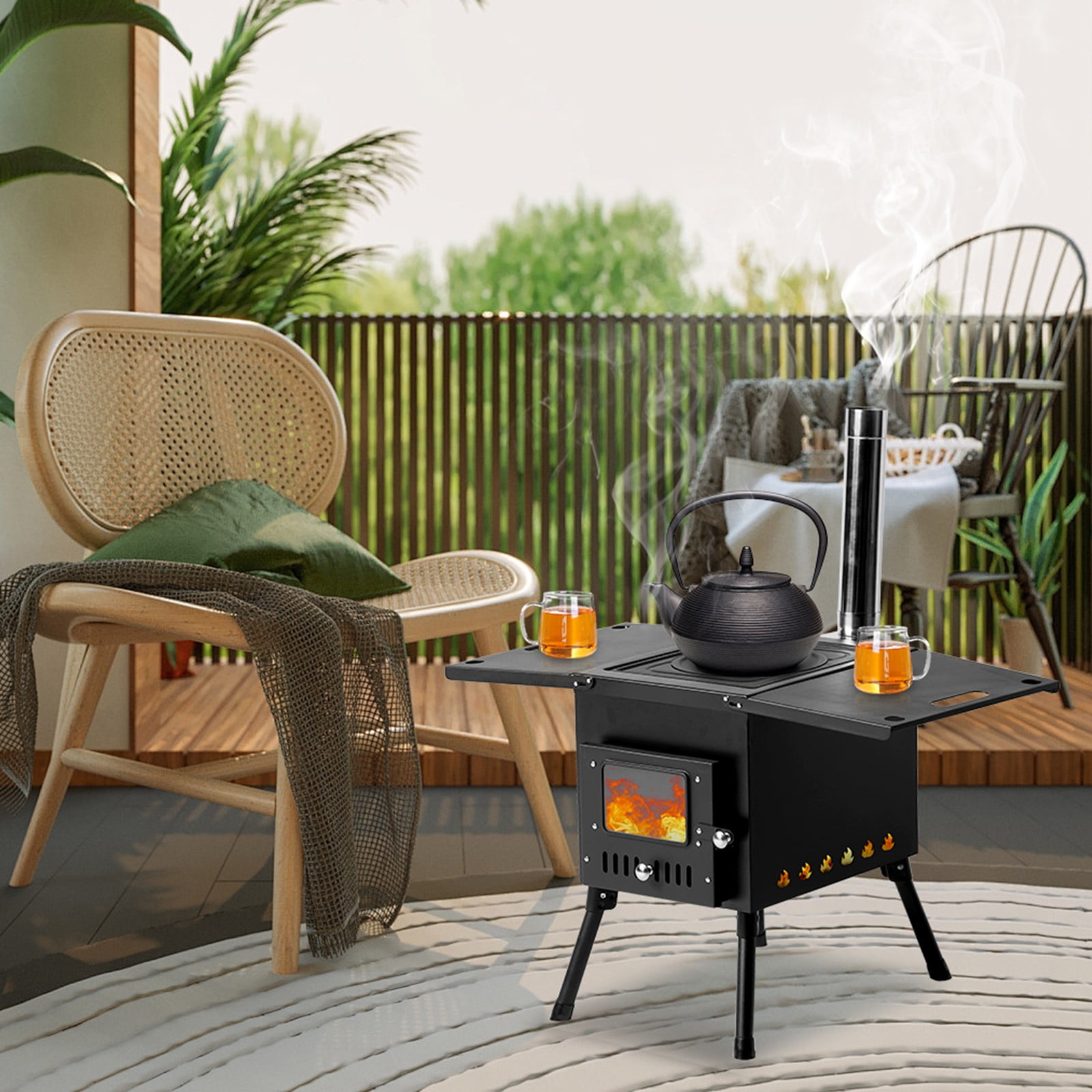 THTGCD Portable Tent Wood Stove with Chimney Pipes - Camping Wood ...