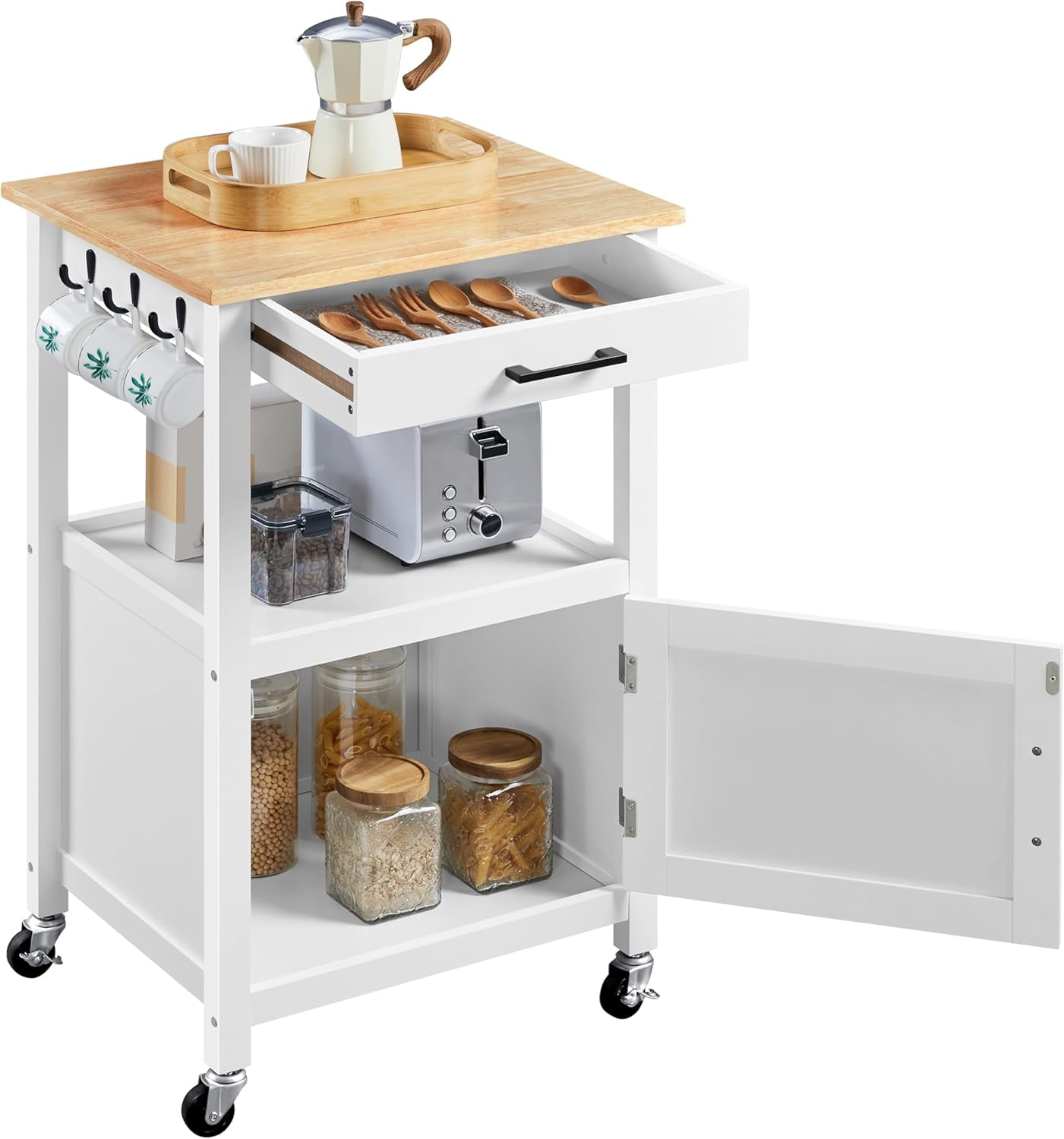THTGCD Rolling Kitchen Island Utility Cart on Wheels with Wood Top ...