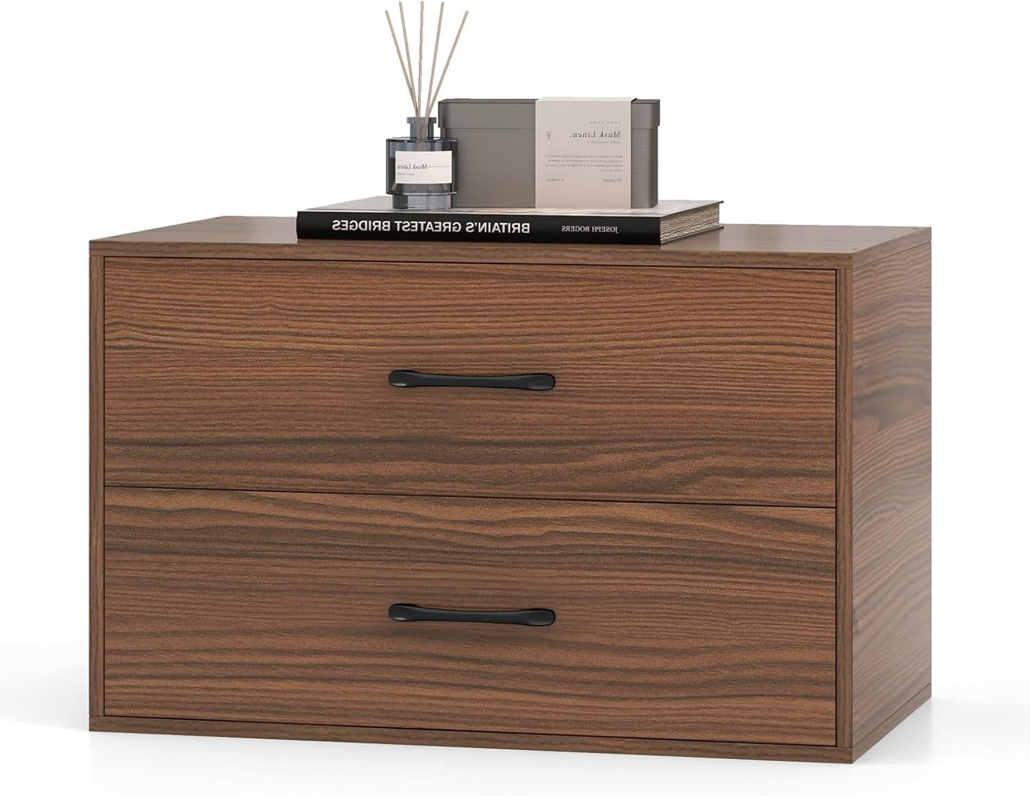 THTGCD Stackable 2-Drawer Dresser, Wood Horizontal Storage Organizer with Metal Handle and ...