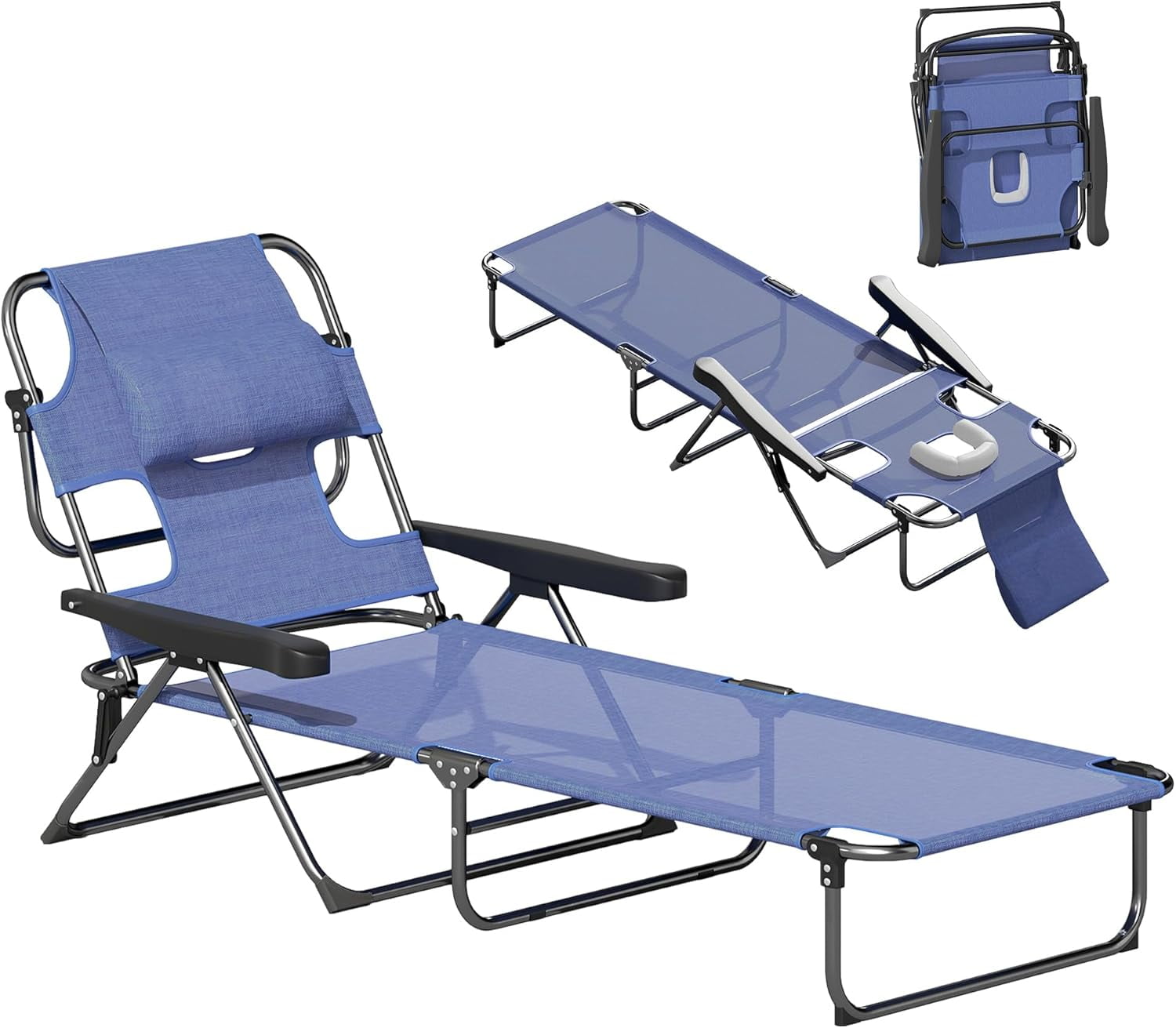 THTGCD Tanning Chaise Lounge Chair, 4-Position Beach Chair with Face ...