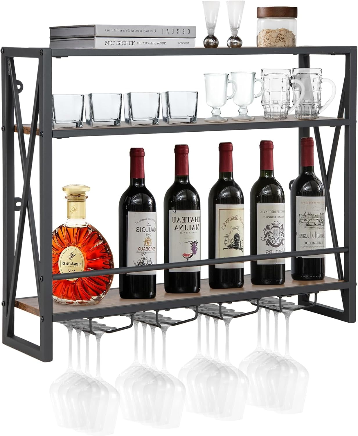 THTGCD Wall Mounted Wine Rack, 3-Tier Industrial Hanging Wine Display ...