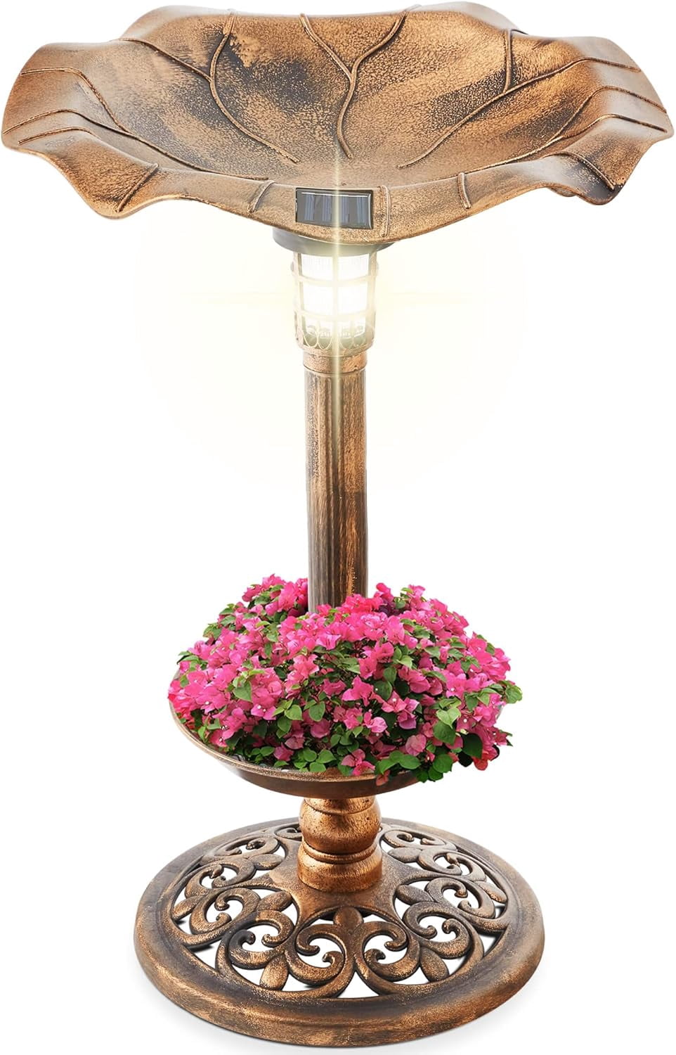 THTGCDT Outdoor Solar Lighted Pedestal Bird Bath Fountain Decoration w ...