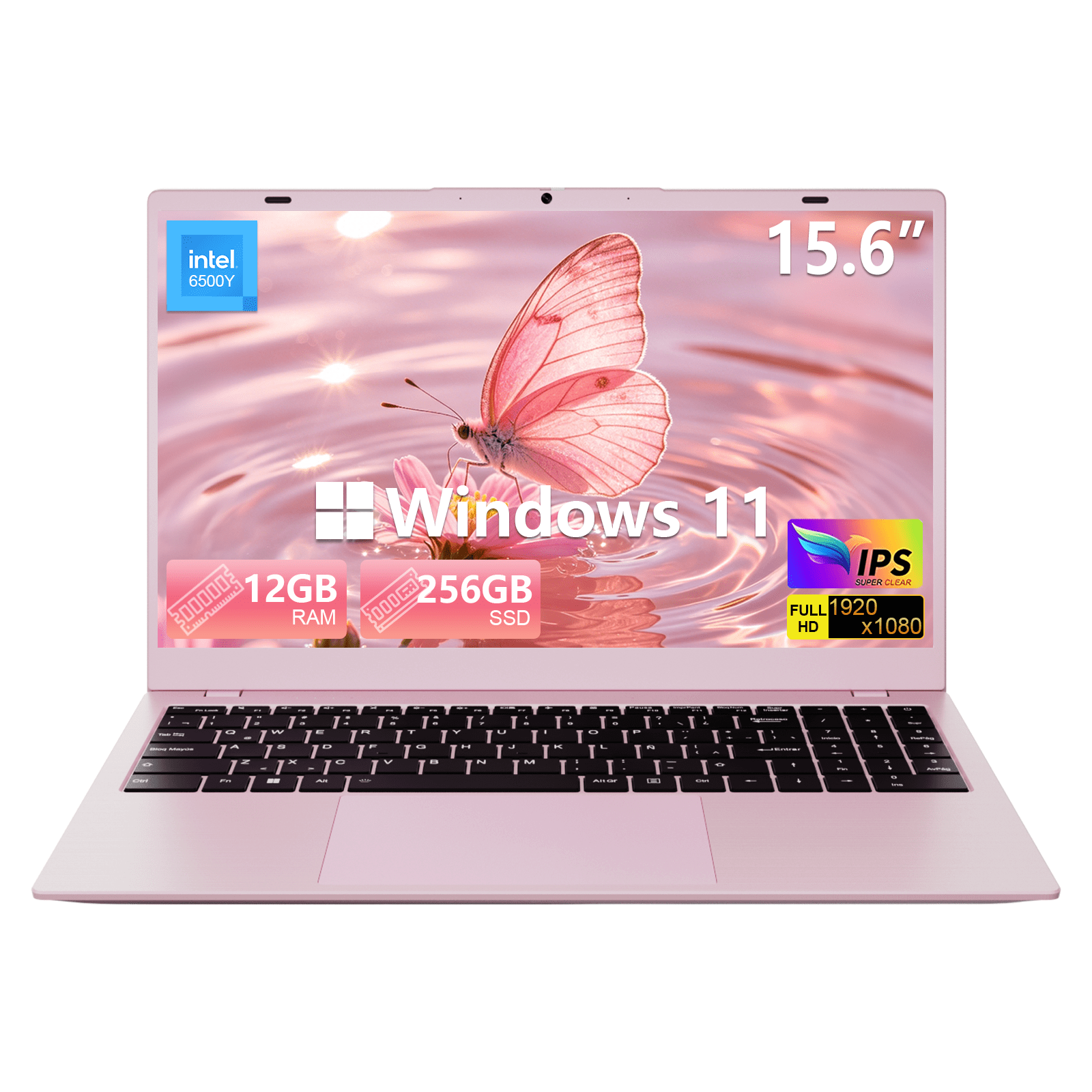 15.6" IPS FHD Pink Laptop, 256GB SSD 12GB RAM, Intel 6500Y with 2 Cores ...