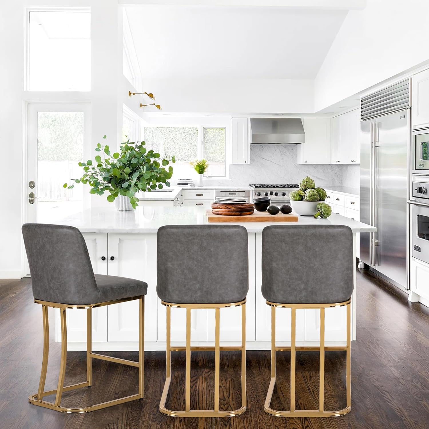 THUMB Gold Bar Stools Set of 3 - Counter Stools for Kitchen Island ...