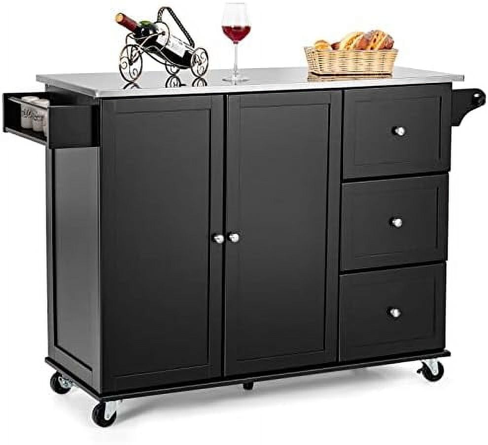 THUMB Kitchen Island with Stainless Steel Countertop, Kitchen Cart ...