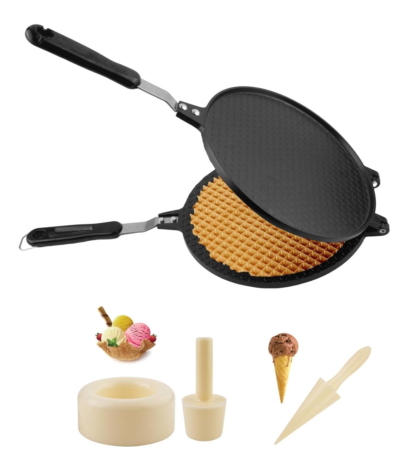 THW Commercial Non Stick Waffle Maker with Ice Cream Cone and Bowl ...