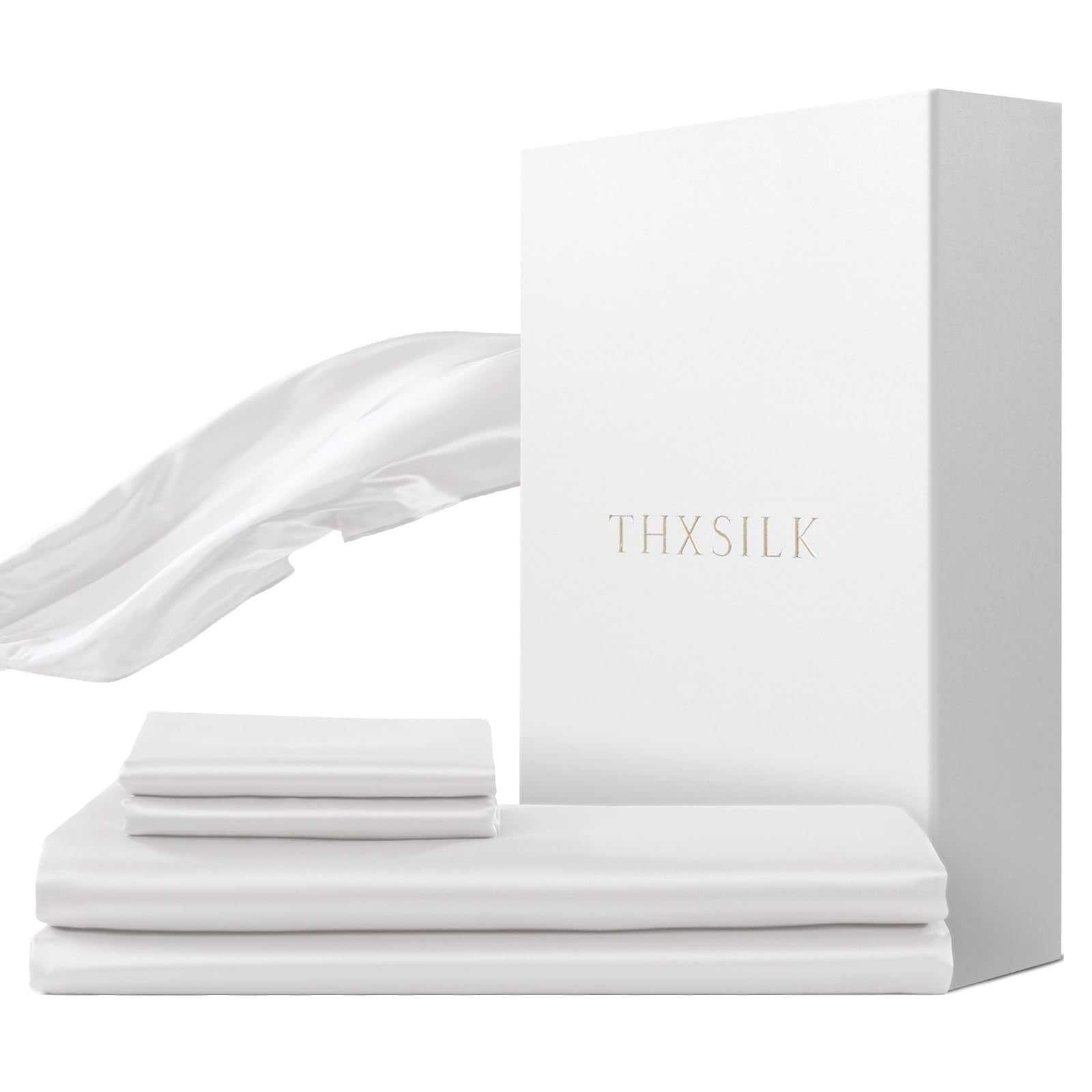 THXSILK 3 Pcs Bed Sheets Set, Mulberry Silk Bedding Set, 1 Flat Sheet, 1 Fitted Sheet, 1 Hidden ...