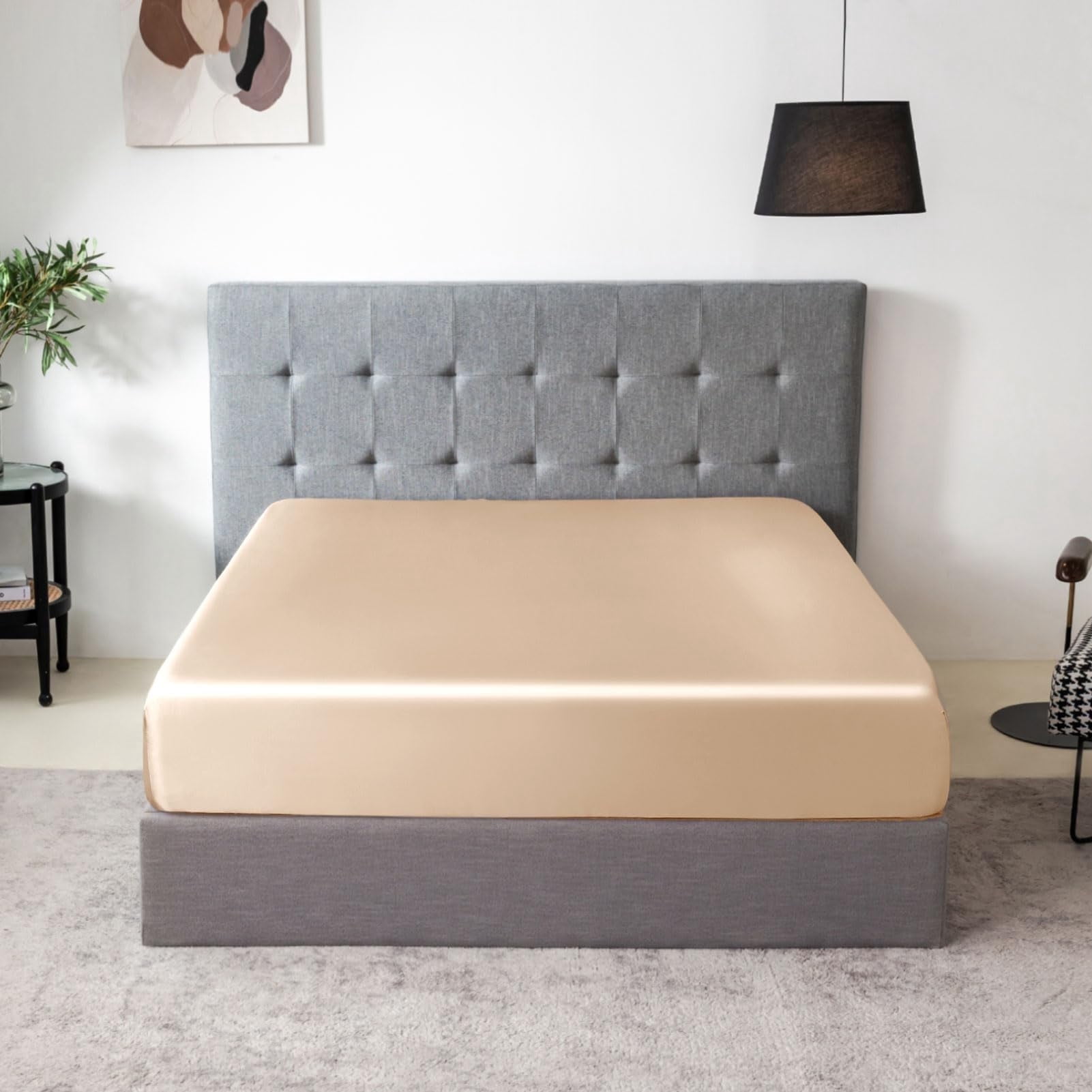 THXSILK Silk Fitted Sheet, 100% Pure 19 Momme Mulberry Silk, Only ...