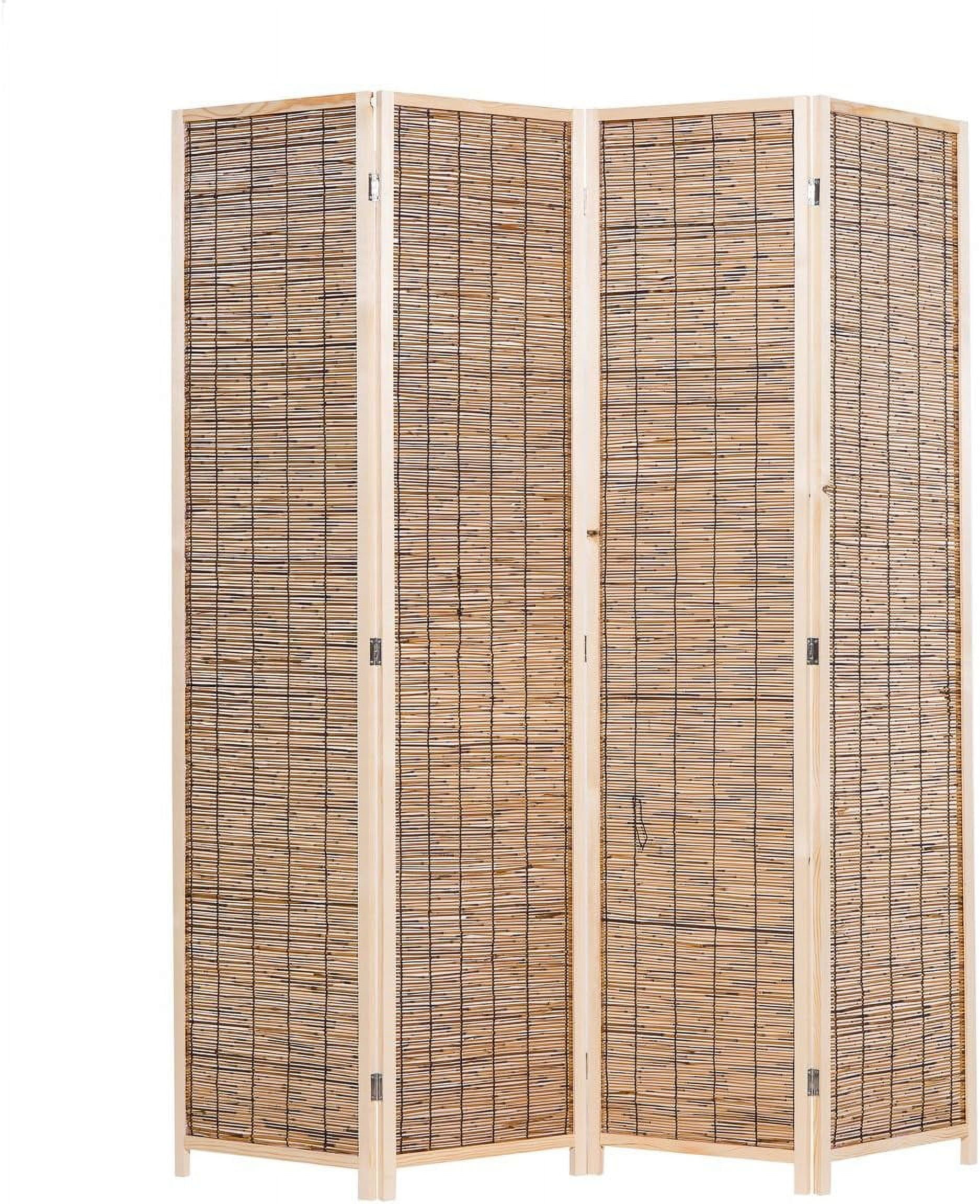 THY COLLECTIBLES Decorative Freestanding Wood Frame Reed Woven 4 Panels ...