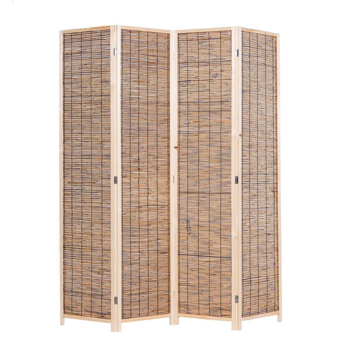 THY COLLECTIBLES Decorative Freestanding Wood Frame Reed Woven 4 Panels ...