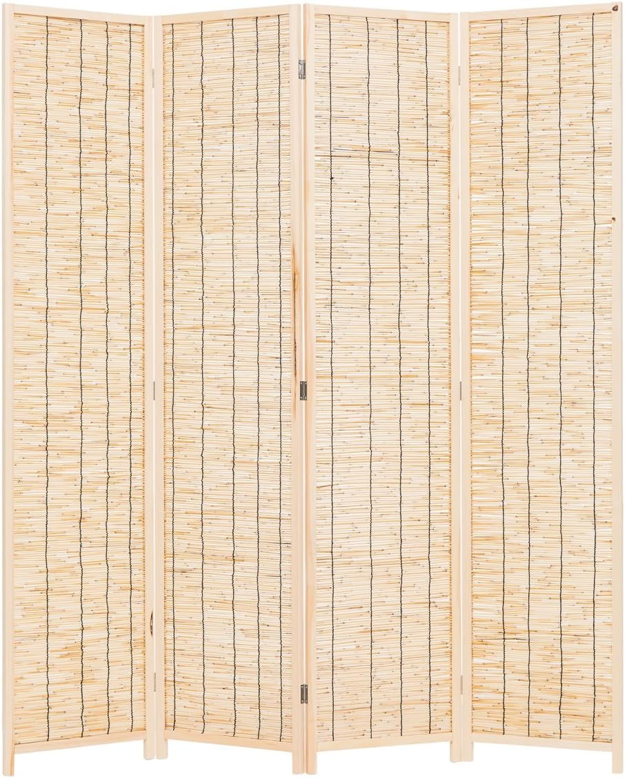 THY COLLECTIBLES Decorative Freestanding Wood Frame Reed Woven 4 Panels ...