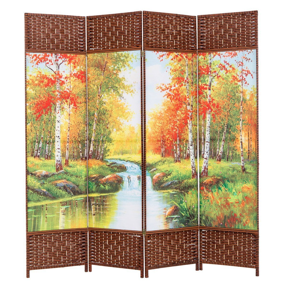 THY COLLECTIBLES Decorative Freestanding Woven Bamboo & Canvas Print 4 ...
