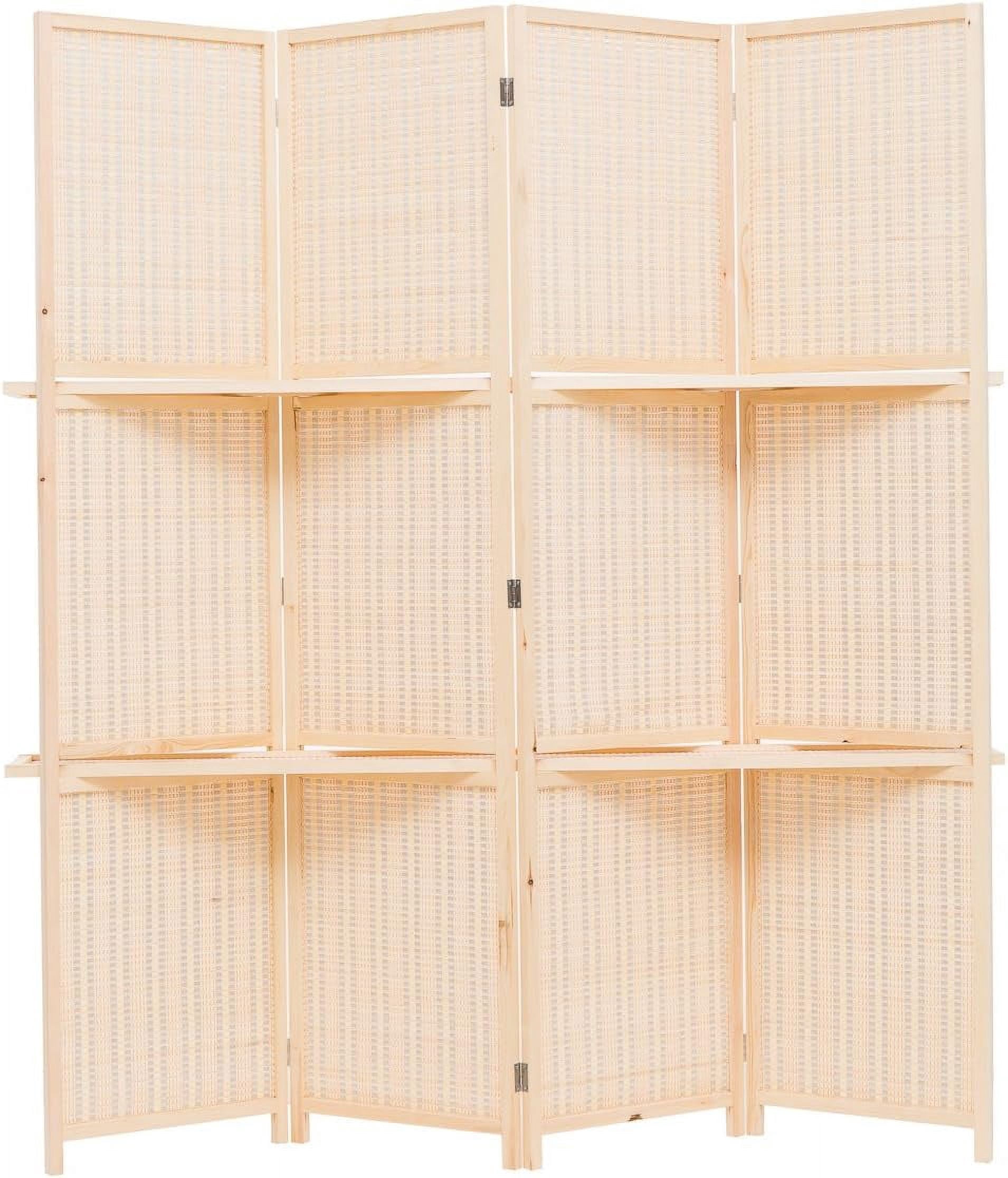 THY COLLECTIBLES Freestanding Wood Frame Woven Bamboo 4 Panels Hinged ...
