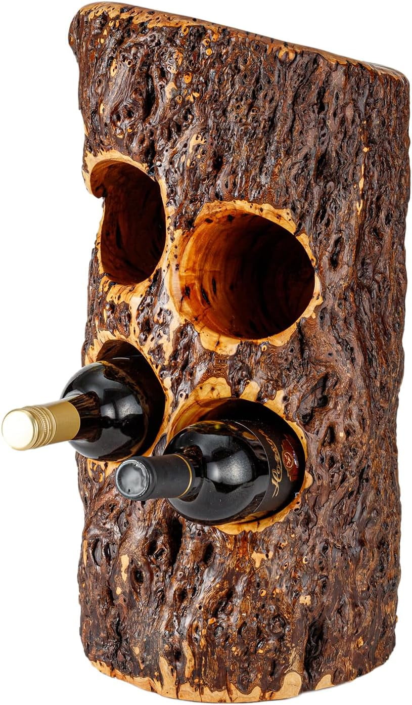 THY COLLECTIBLES Natural Handcarved Tree Stump Wood Wine Bottle Holder ...