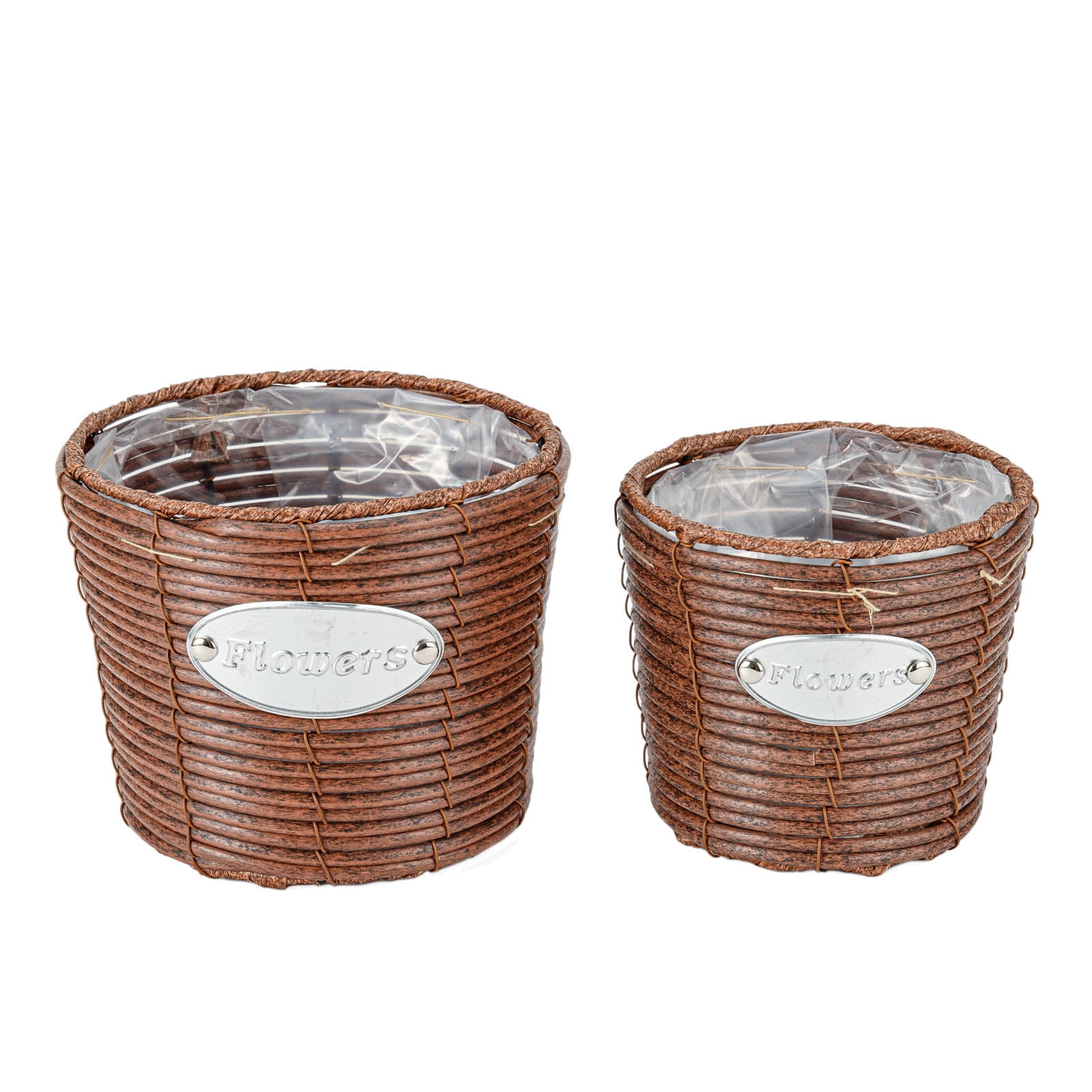 THY COLLECTIBLES Set of 2 Woven Wicker Planter Baskets with Plastic ...