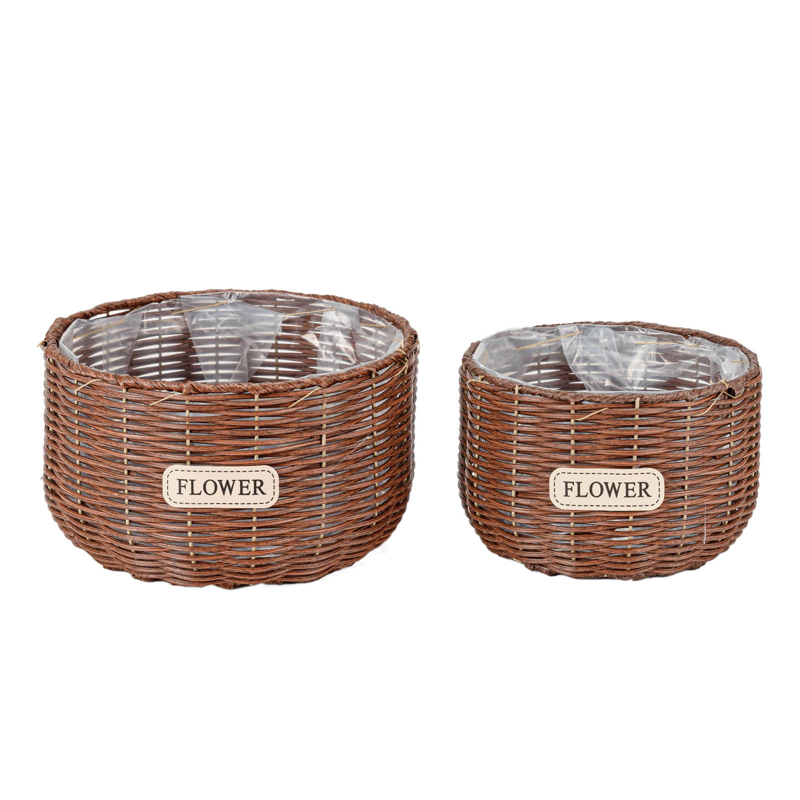 THY COLLECTIBLES Set of 2 Woven Wicker Planter Baskets with Plastic ...