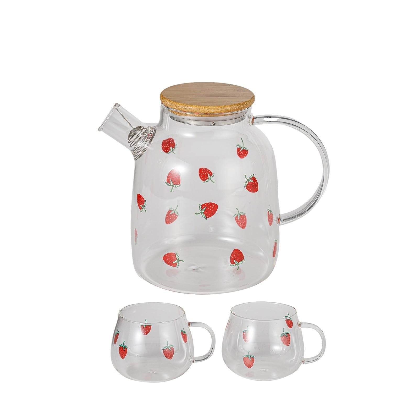 THY Collectibles Glass Strawberry Carafe Pitcher Set with 2 Cups and ...