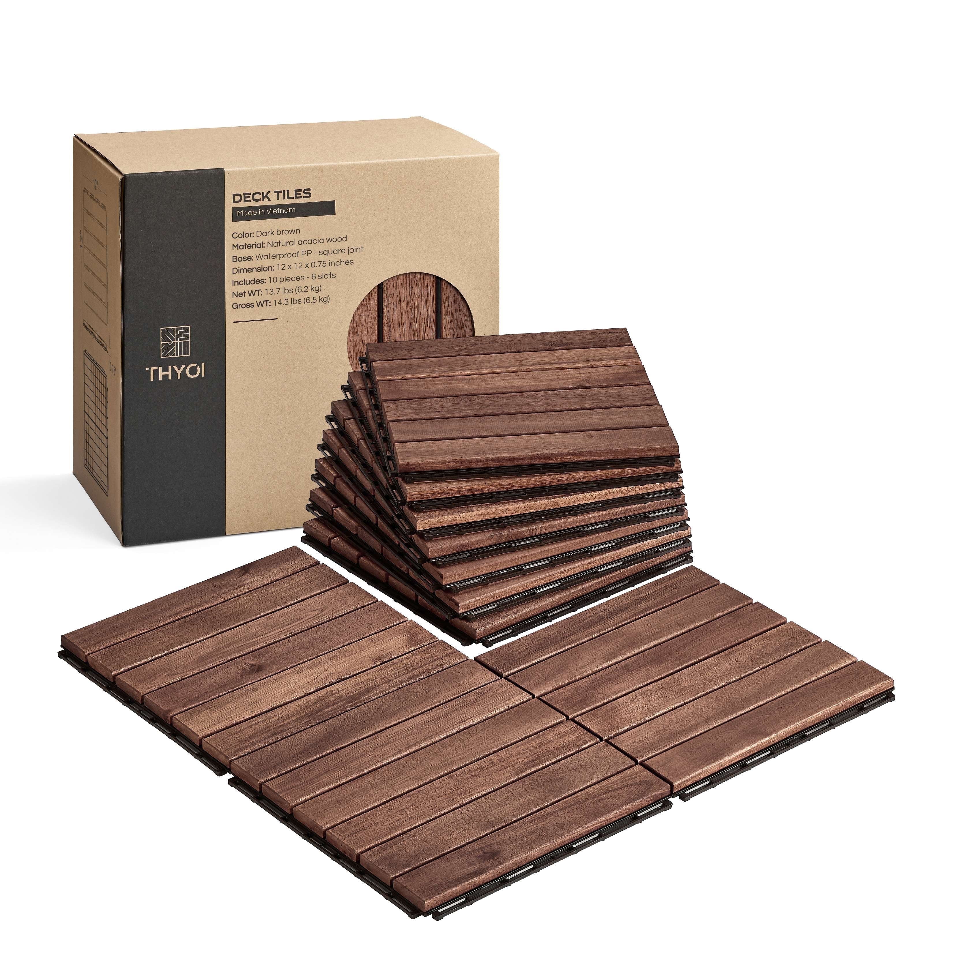 THYOI 10PCS 12"x12" Acacia Deck Tiles, Interlocking, Water Resistant ...