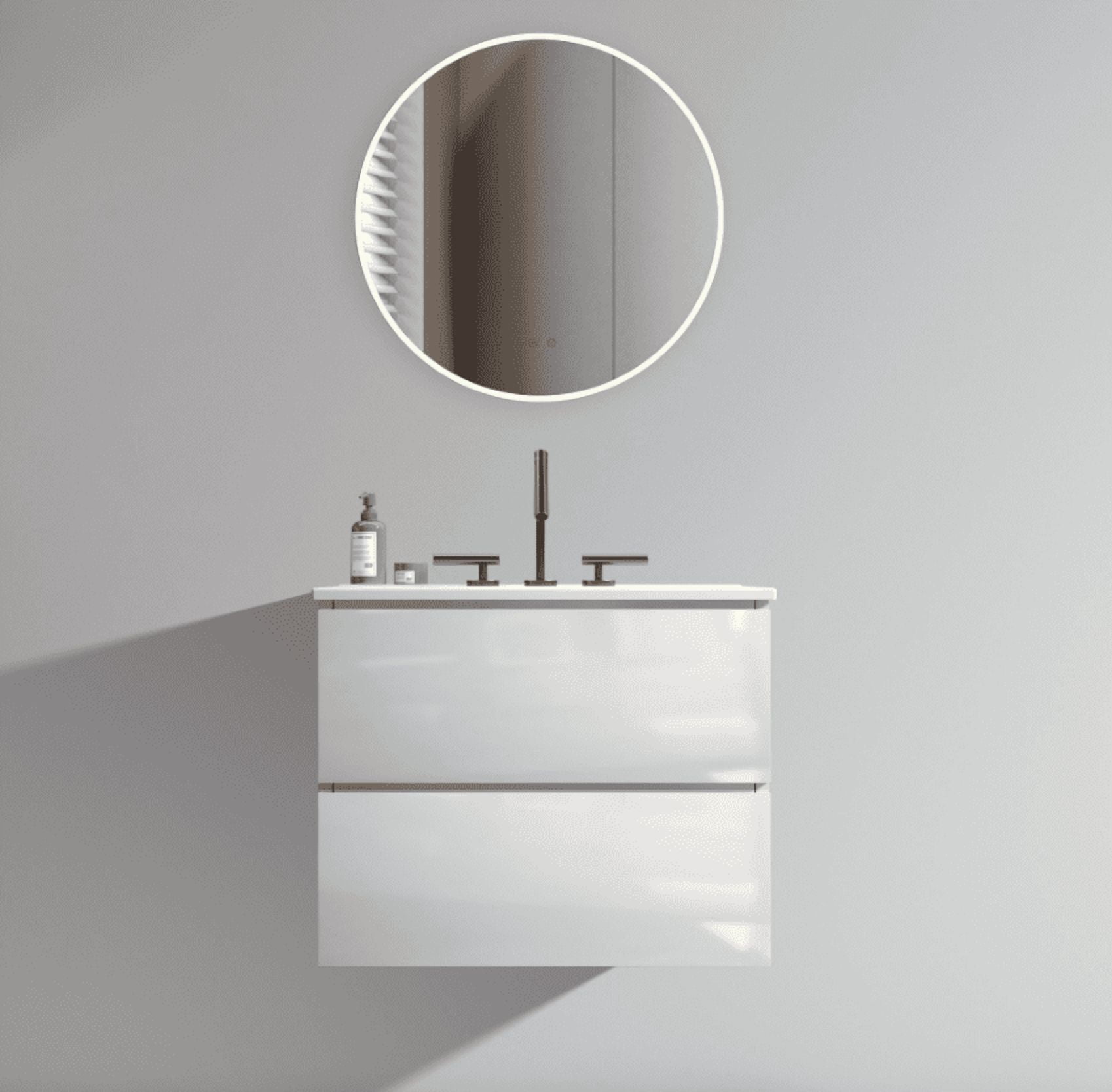 TIA 24" Wall Mount White Glossy Bathroom Vanity with Ceramic Sink with ...