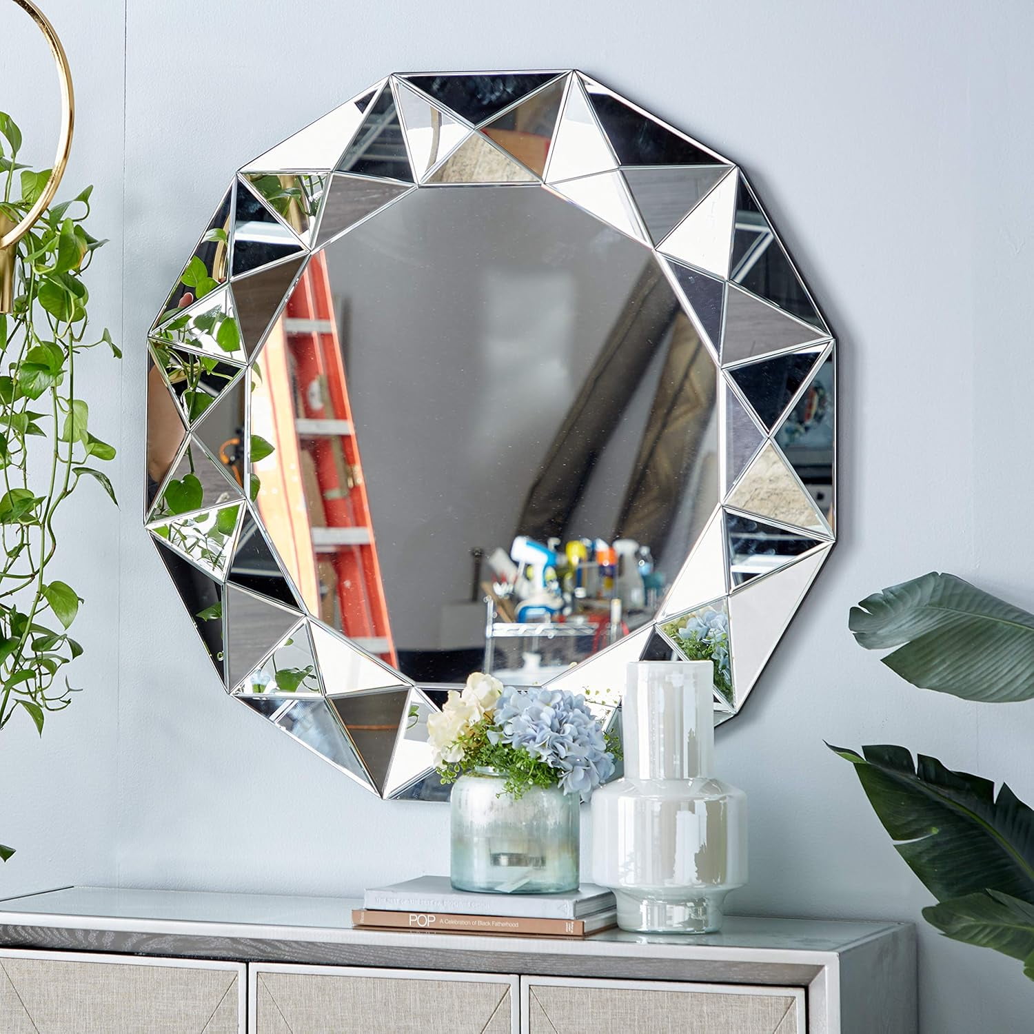 TIANAI Glass Room Wall Mirror Starburst Entryway Mirror, Wall Mounted ...