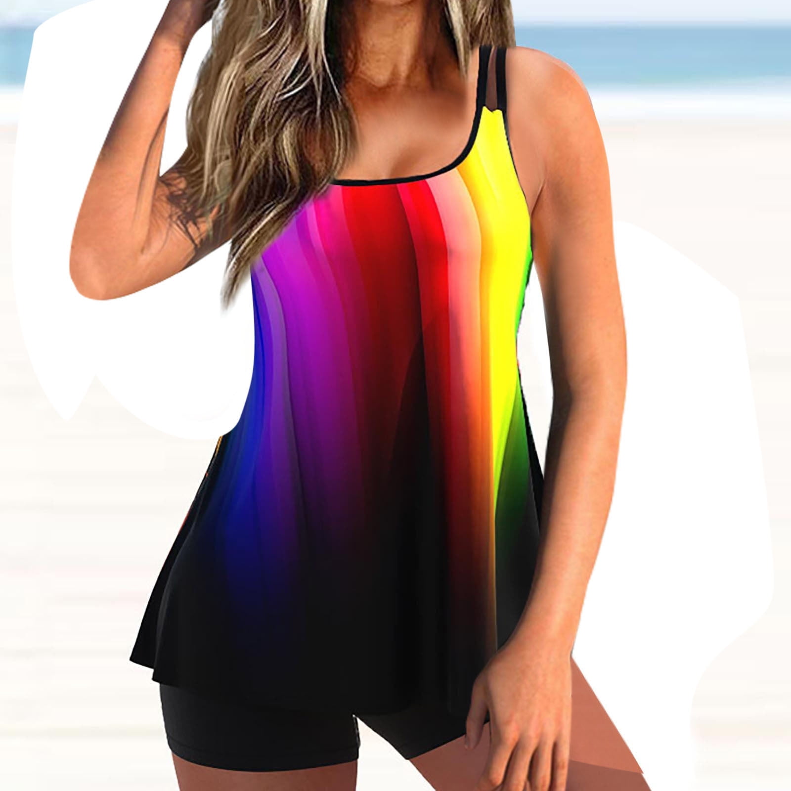 CALAFEBILA 2 Piece Woman Swimsuit Modest Tankini Summer Pools Tie Dye ...
